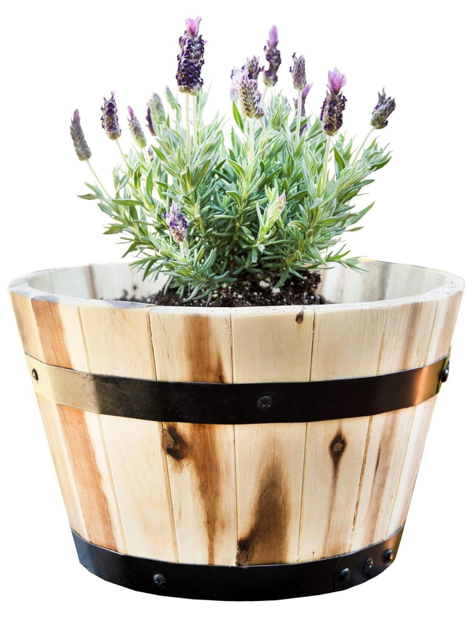 Exlonjet Villa Acacia Round Wooden Farmhouse Planter 11 Inch Plant and ...