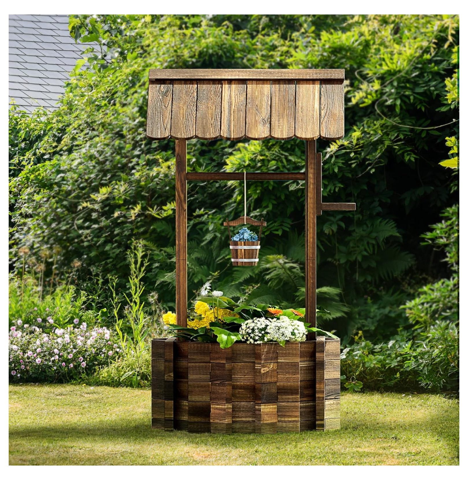 Exlonjet Wishing Well for Outside, Wooden Wishing Well Planters with ...