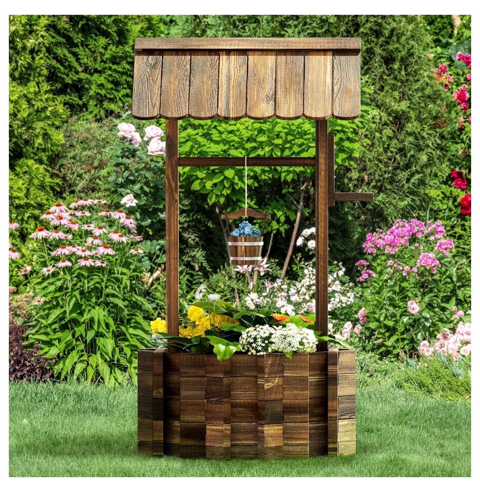Exlonjet Wishing Well for Outside, Wooden Wishing Well Planters with ...