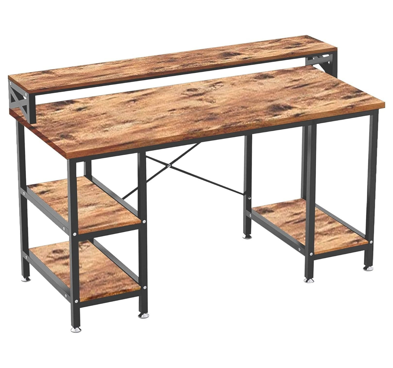 Exlonjet Wood Computer Desk with Monitor Shelf, 55 inch Industrial ...