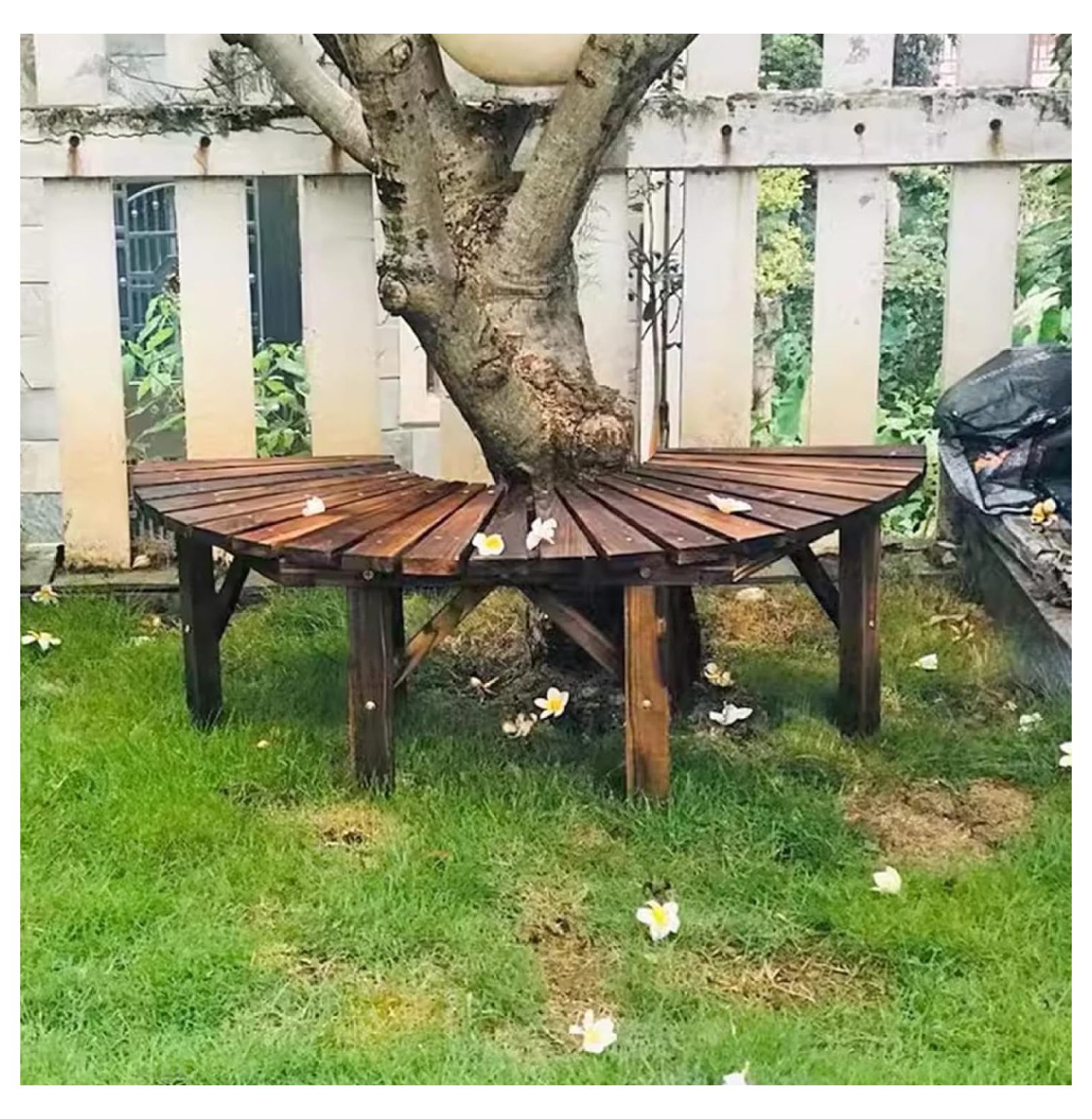 Exlonjet Wooden Semicircular Garden Bench,Weatherproof Smooth Surface ...