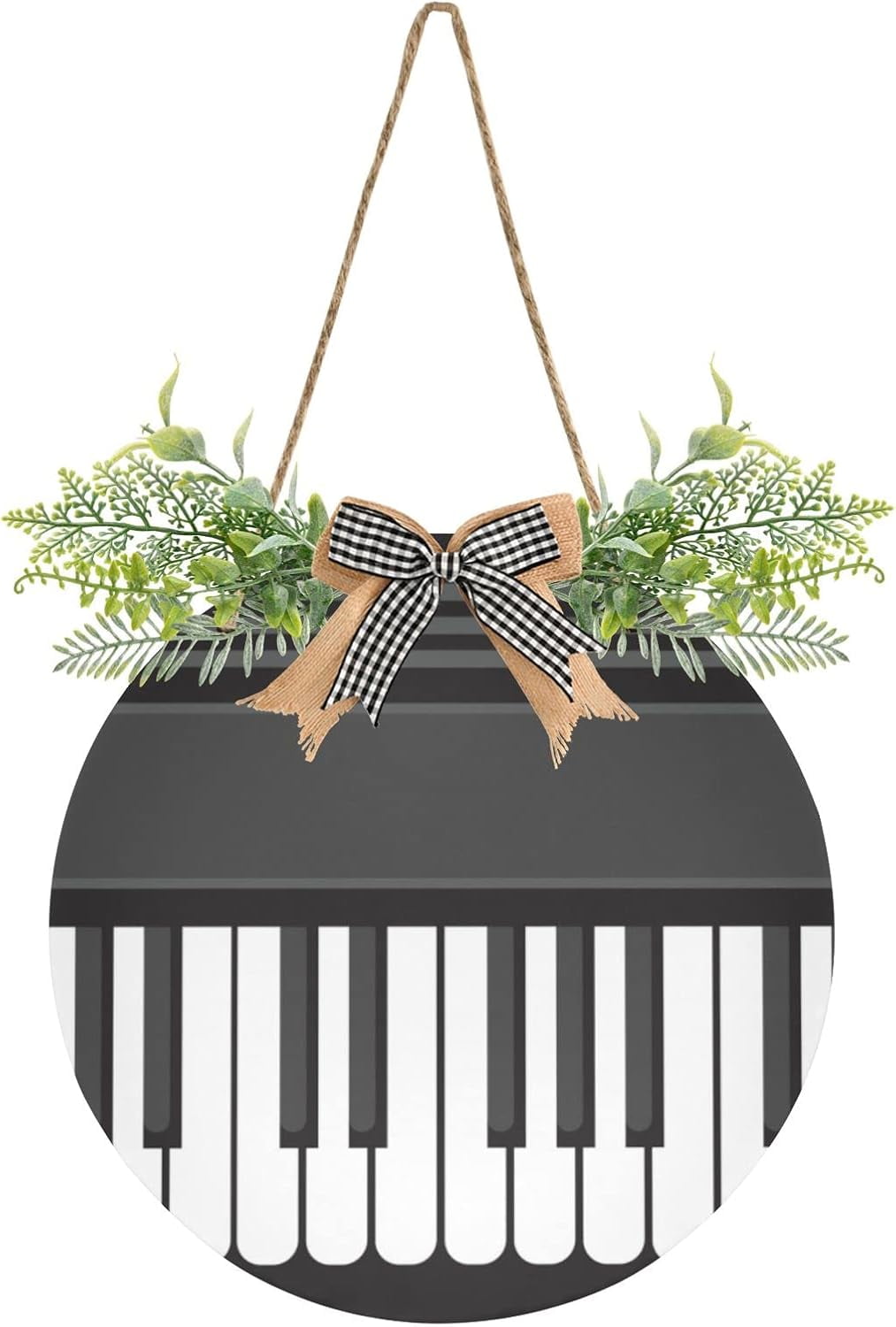 Exnundod Piano Music Keyboard Welcome Door Sign for Front Door Musical Theme Round Wall Art ...