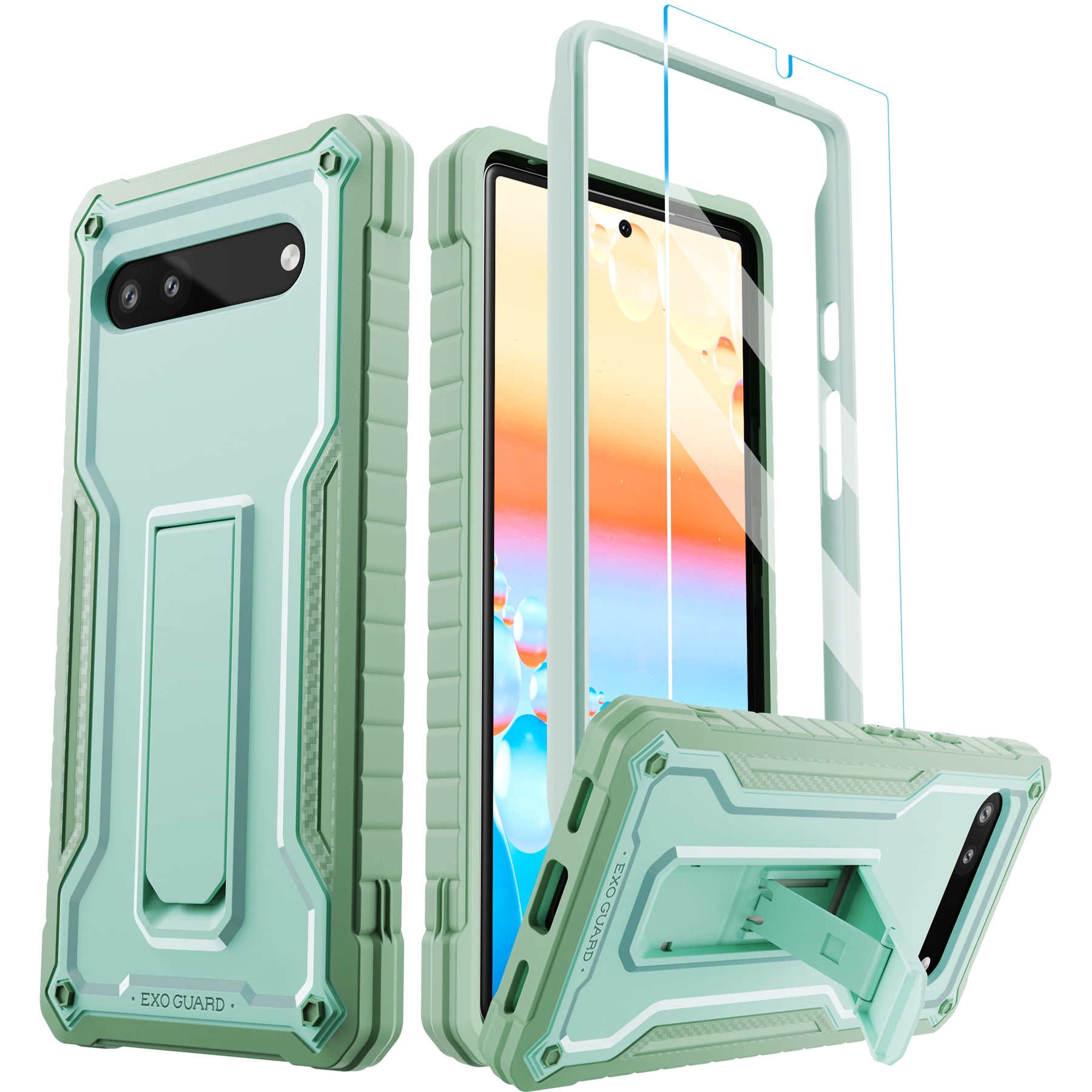 ExoGuard Google Pixel 6A Case, Green Full-Body Case with Kickstand and ...