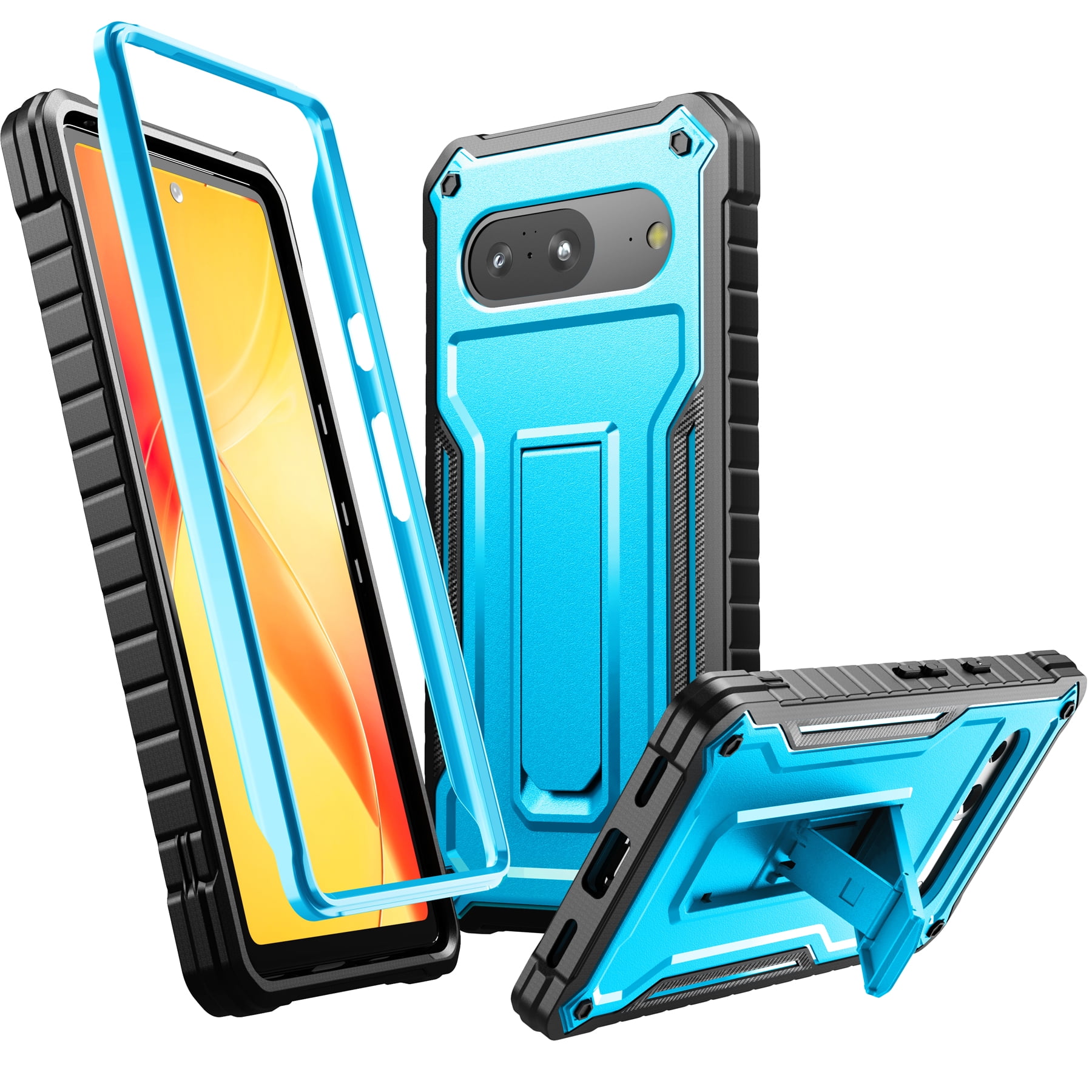 ExoGuard For Google Pixel 8 Case, Rubber Shockproof Full-Body Phone Case with Kickstand (Blue ...