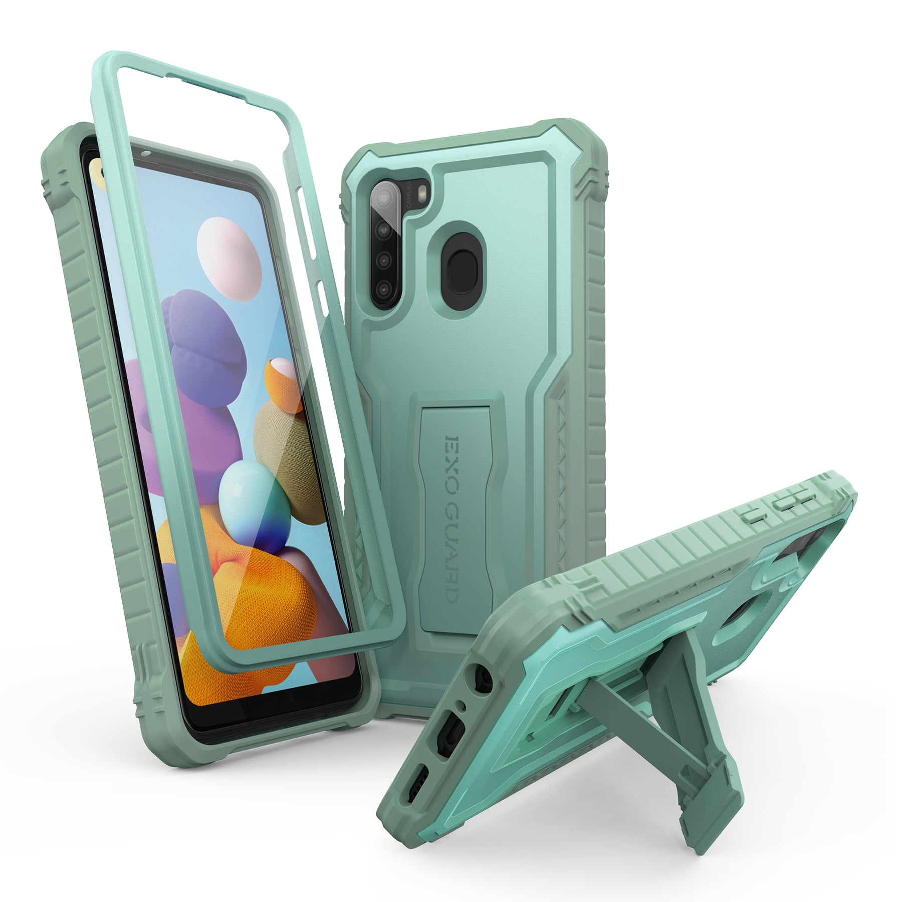 ExoGuard For Samsung Galaxy A21 Case, Phone Case with Screen Protector and Kickstand (Green ...