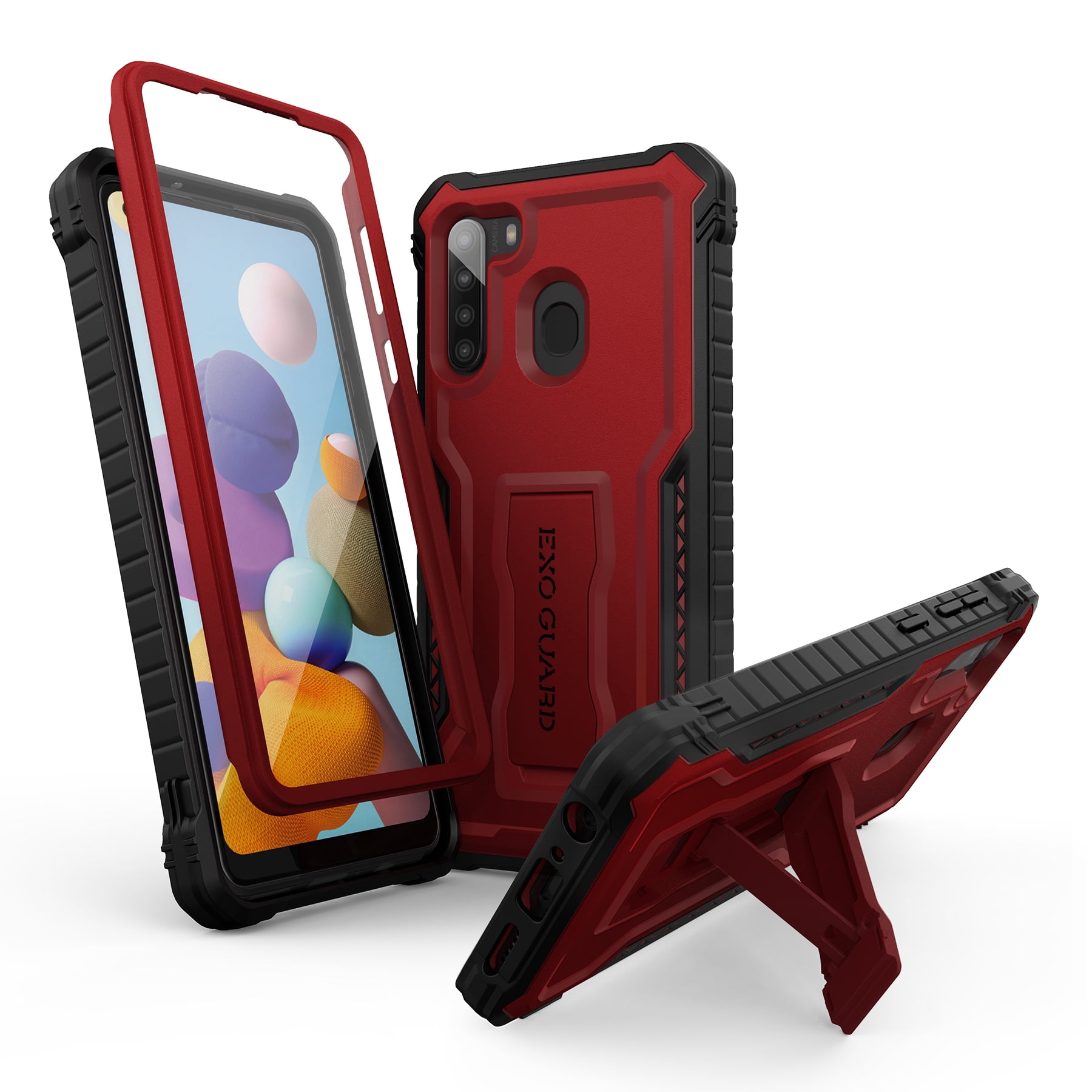 ExoGuard For Samsung Galaxy A21 Case, Phone Case with Screen Protector and Kickstand (Red ...