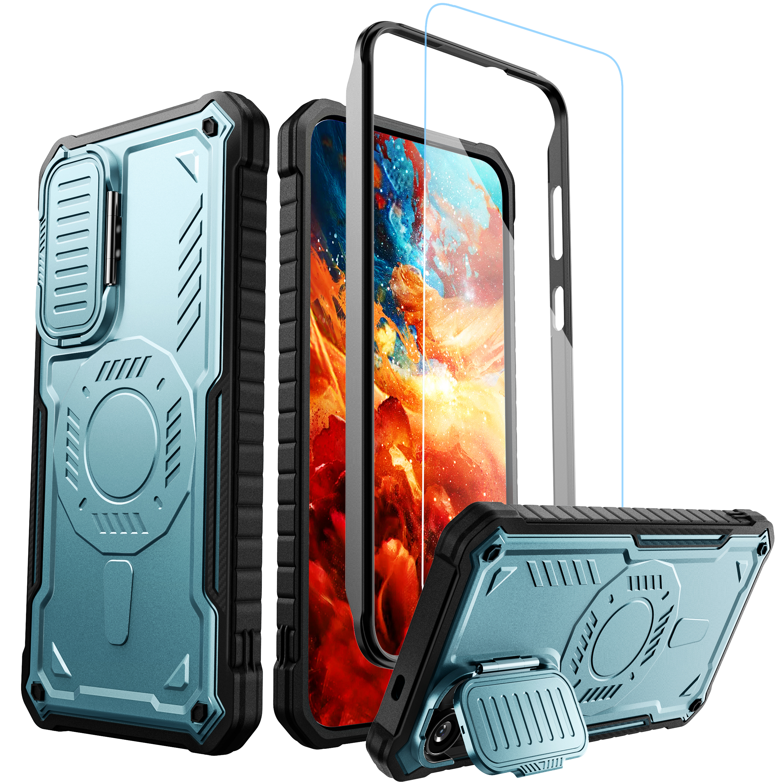 ExoGuard For Samsung Galaxy S24 Case, Phone Case with Screen Protector and Kickstand (Blue ...