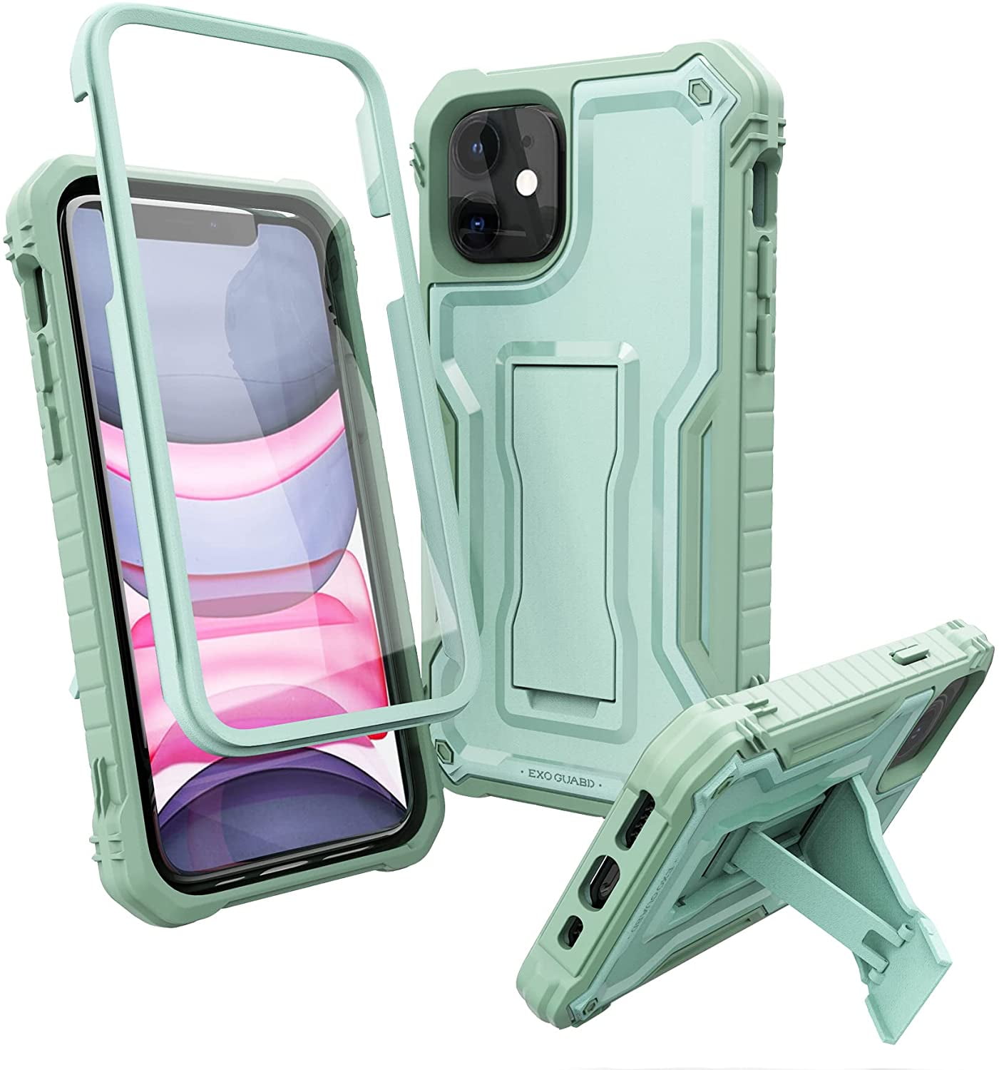 ExoGuard For iPhone 11 Case, Phone Case with Screen Protector and Kickstand (Green) - Walmart.com