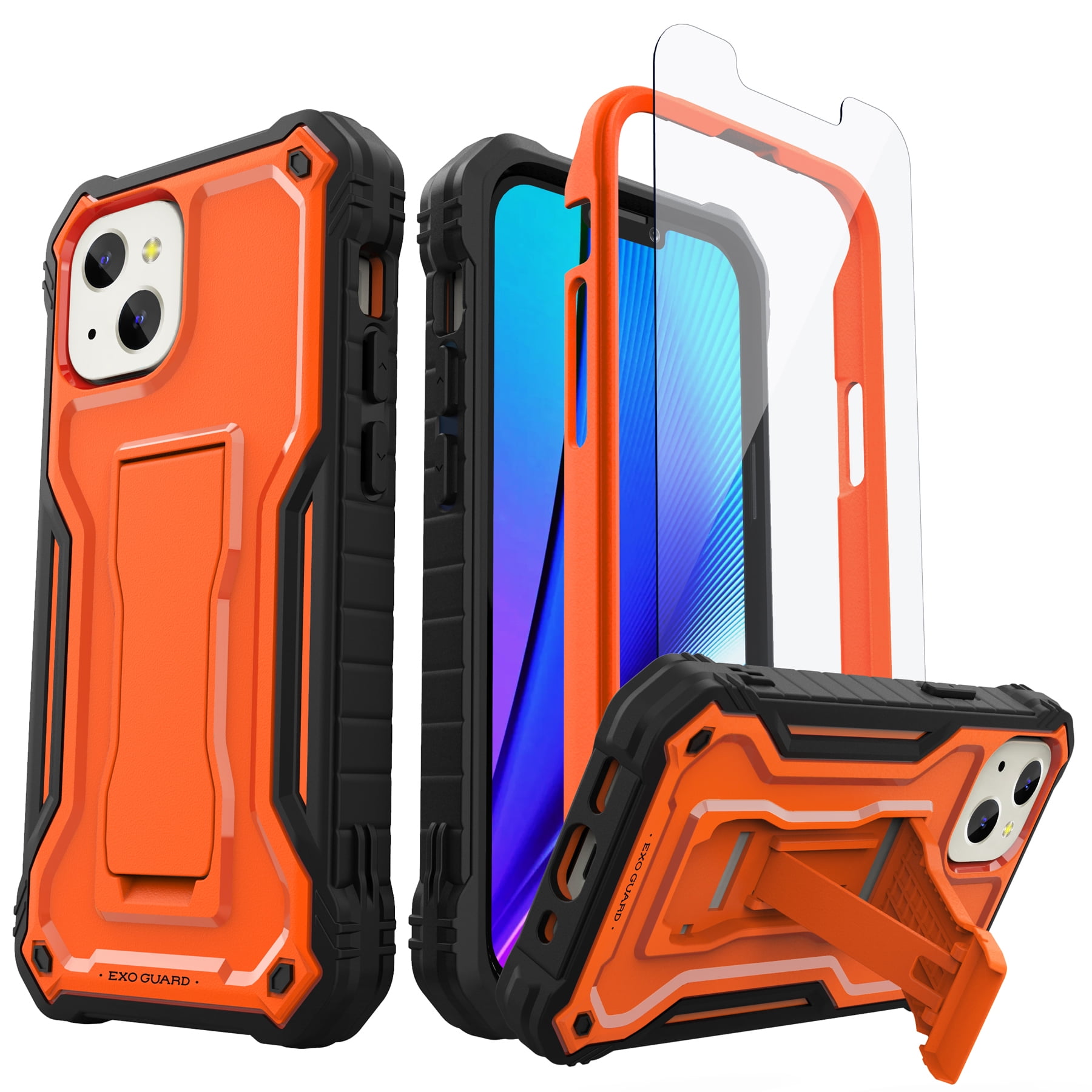 ExoGuard iPhone 13 Mini Case, Orange, Screen Protector, Kickstand ...