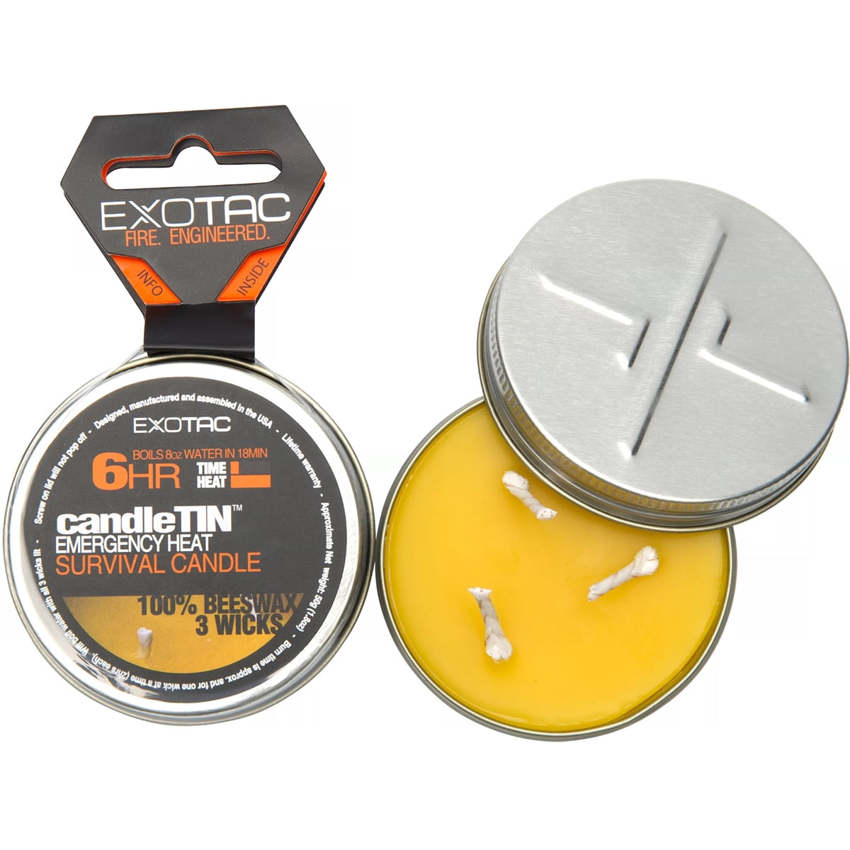 Exotac CandleTIN Hot Burn 3-Wick Emergency Survival Candle - Small ...