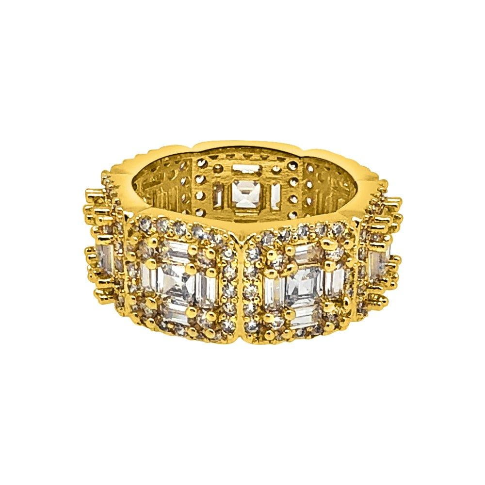 Exotic Baguette Princess Eternity Band Gold Bling CZ Ring (12 ...