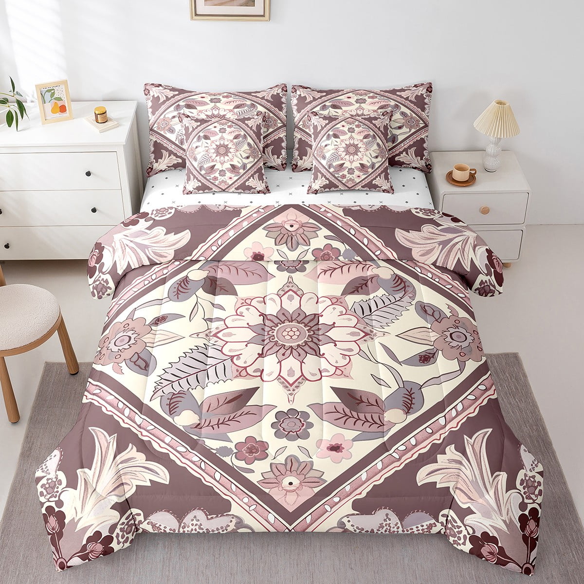 Exotic Baroque Bed in a Bag King Size Comforter Set 7 Pieces,Watercolor ...