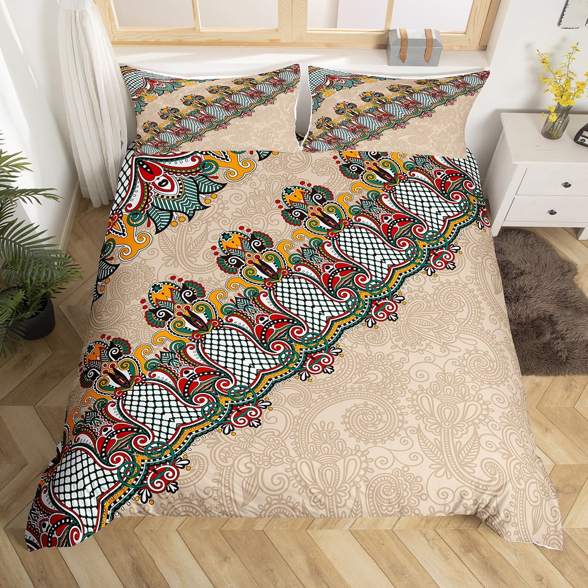 Exotic Baroque Bedding Set Watercolor Flowers Comforter Cover Abstract ...