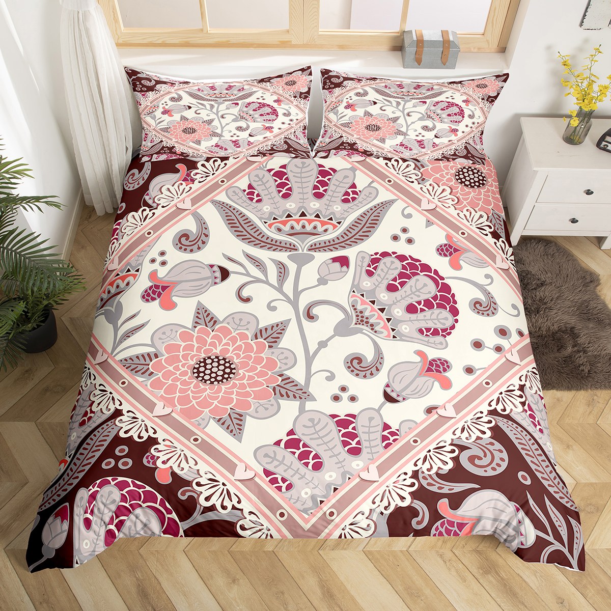Exotic Baroque Bedding Set Watercolor Flowers Comforter Cover Abstract ...