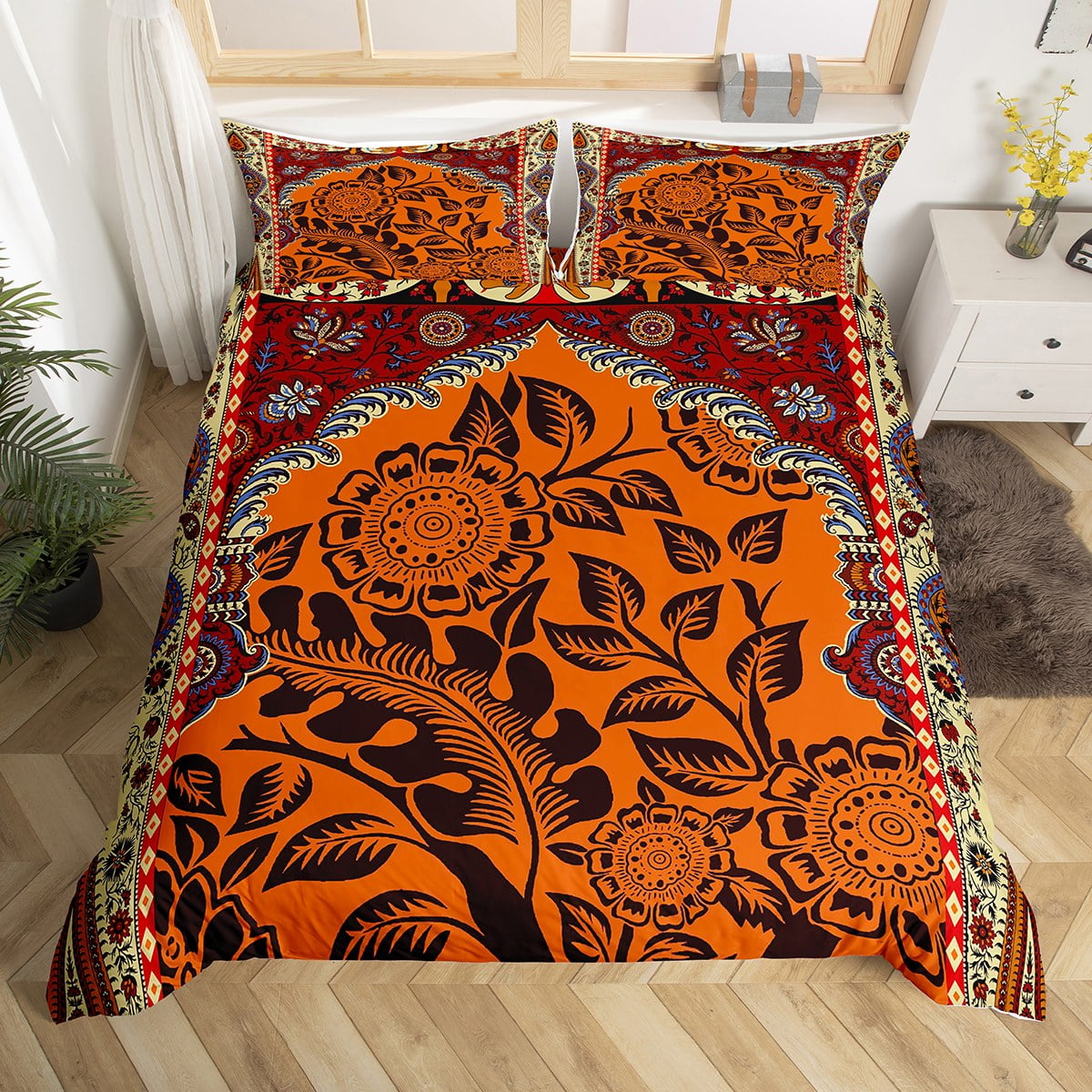 Exotic Baroque Bedding Set Watercolor Flowers Comforter Cover Abstract ...