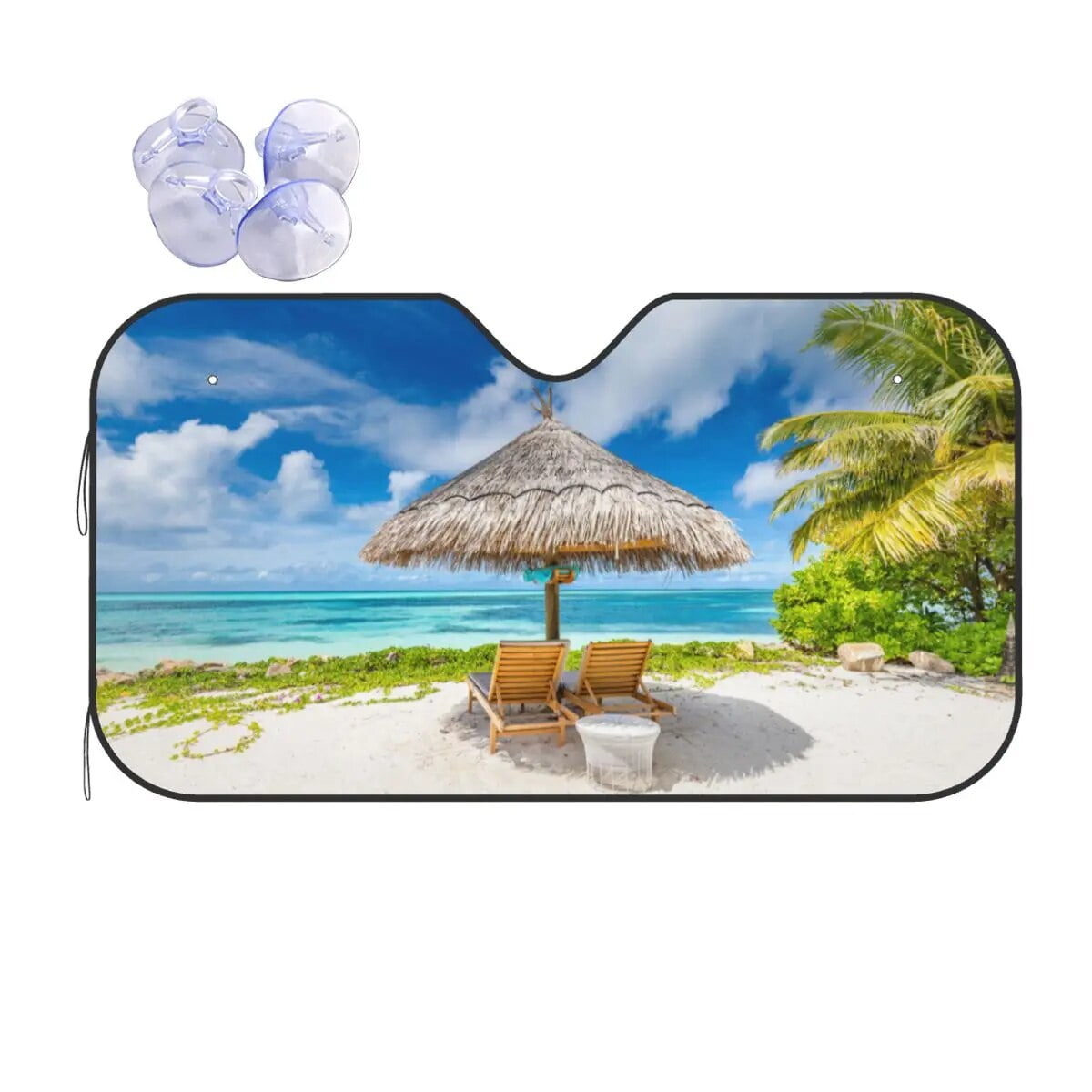 Exotic Beach Scenery Sunshade Windscreen Tropical Sea Sand Folding ...