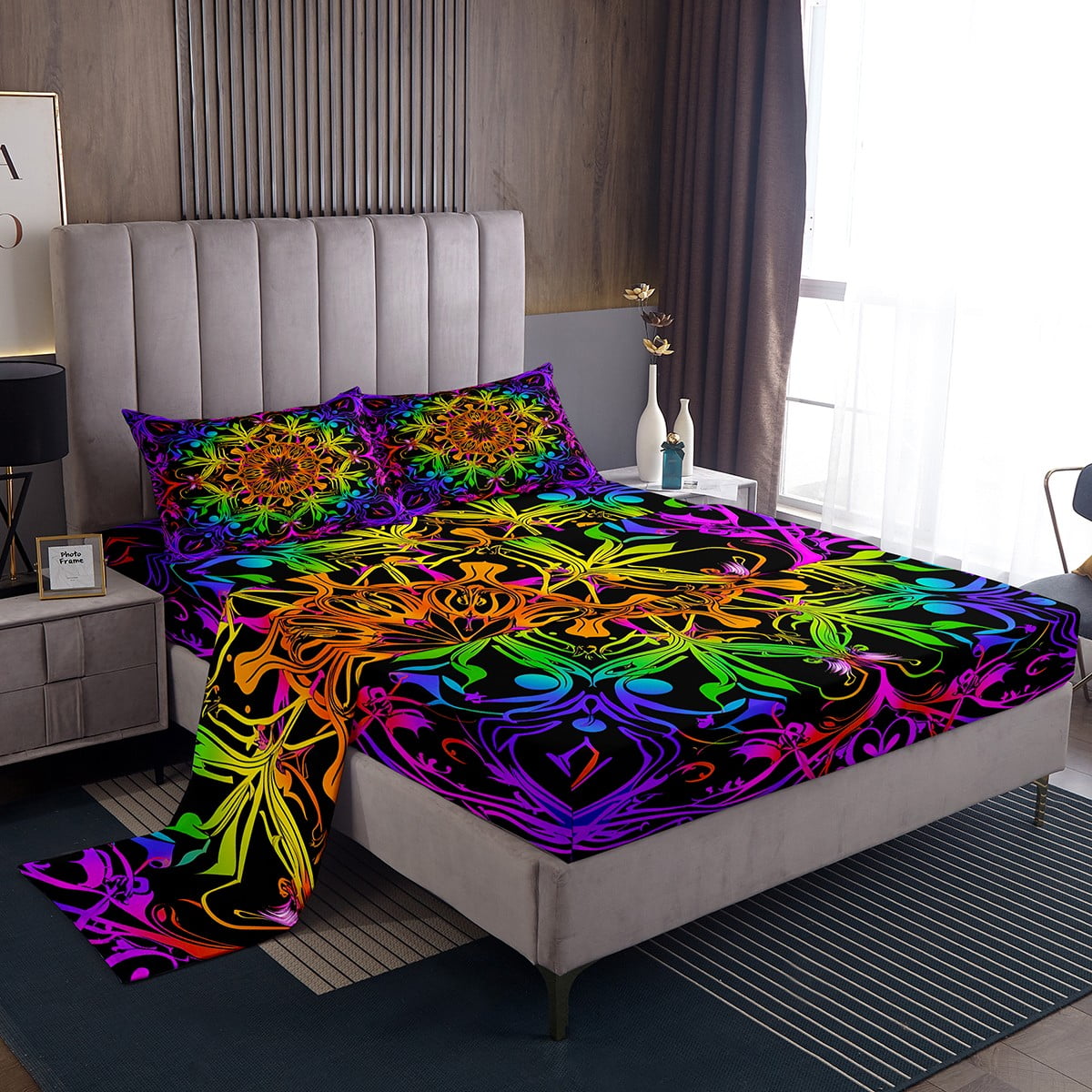 Exotic Bed Sheets Set Bohemian Flowers King Sheet Set,Boho Mandala ...