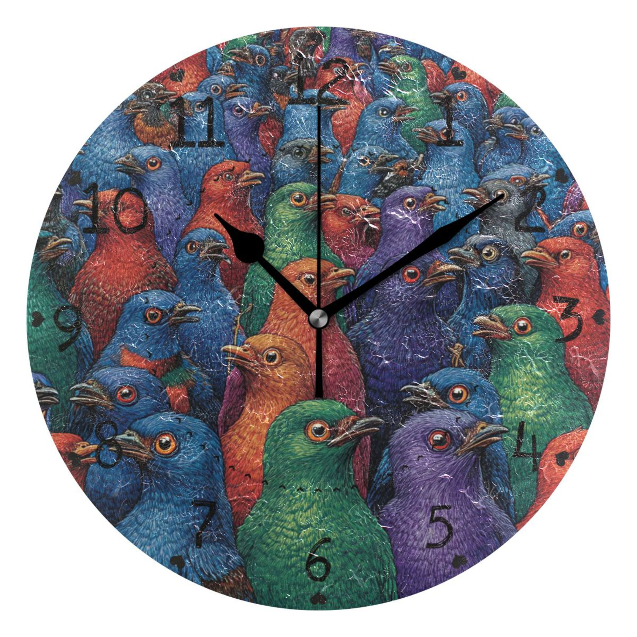 Exotic Bird Design Round Wall Clock Silent Battery Operated Home Decor ...