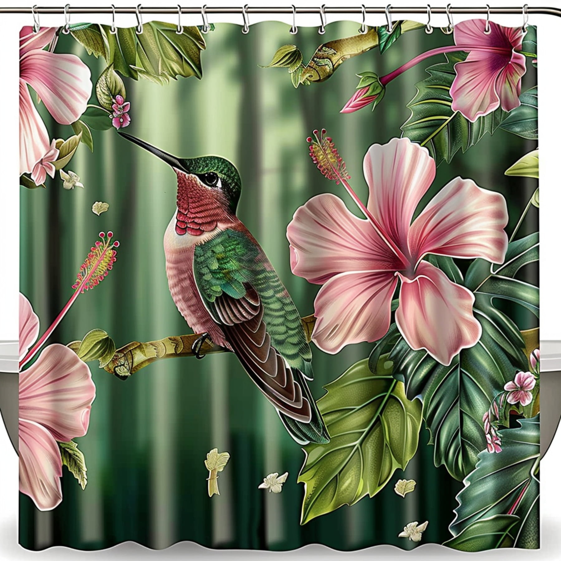 Exotic Bird And Hibiscus Shower Curtain Tropical Rainforest Design