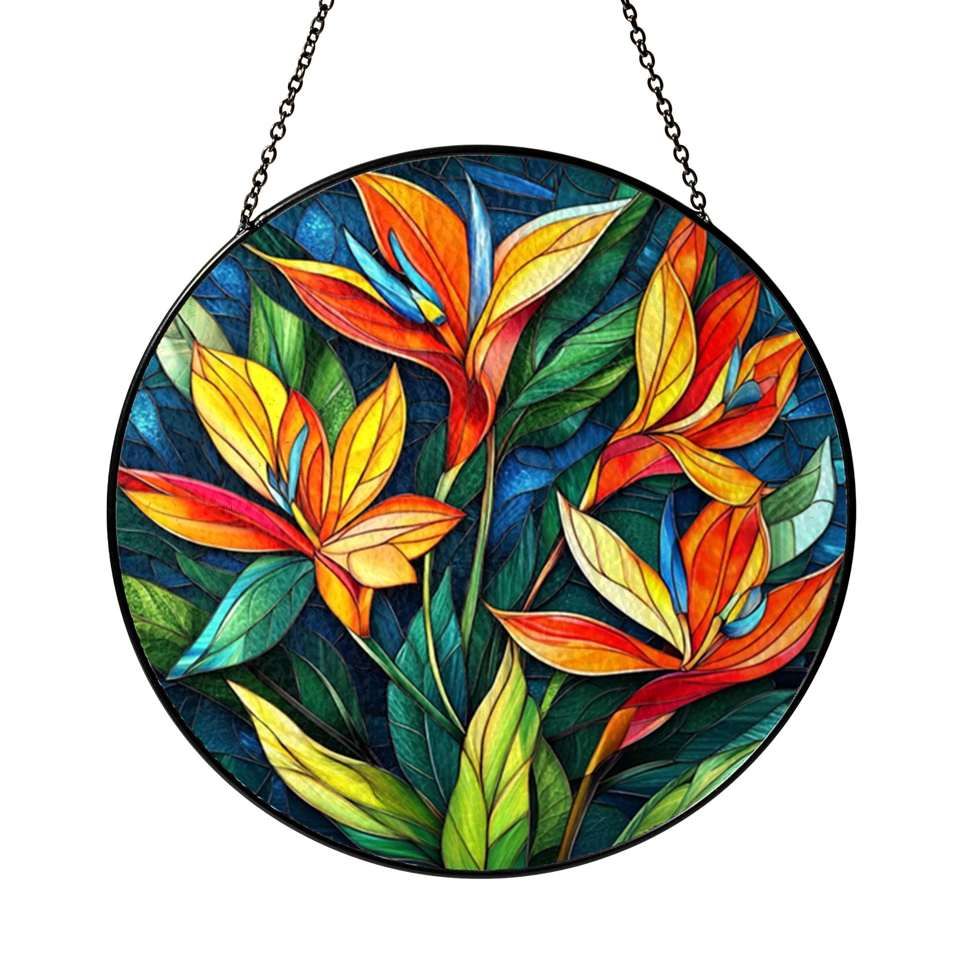 Exotic Bird of Paradise Bloom Round Stained Glass Suncatcher ...