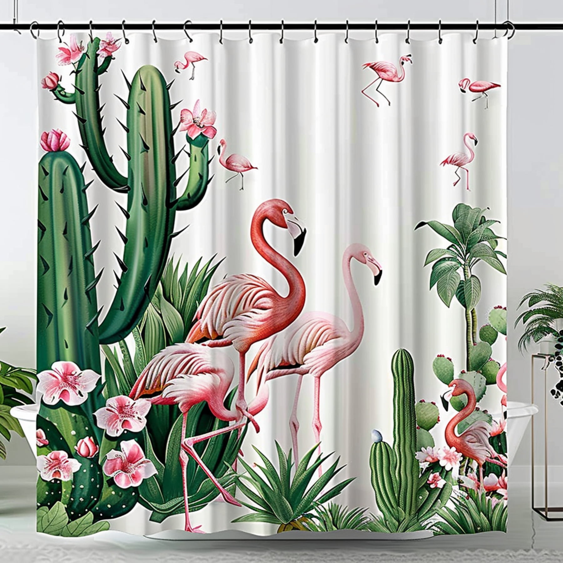 Exotic Birds and Desert Plants Shower Curtain Tropical Rainforest ...