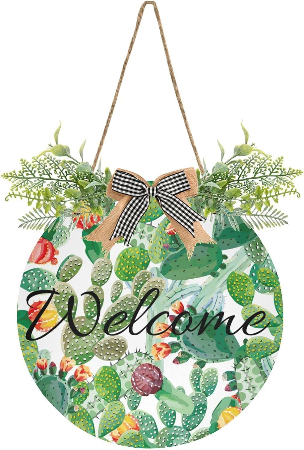 Exotic Cactus Welcome Sign for Front Door, Round Sign Hanging Welcome ...