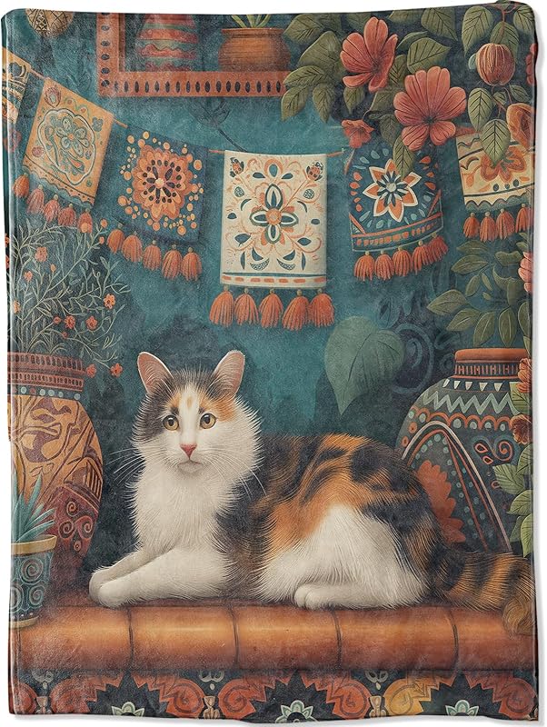 Exotic Calico Cat Blanket Gifts for Boys Girls Kids, Beautiful Potted ...