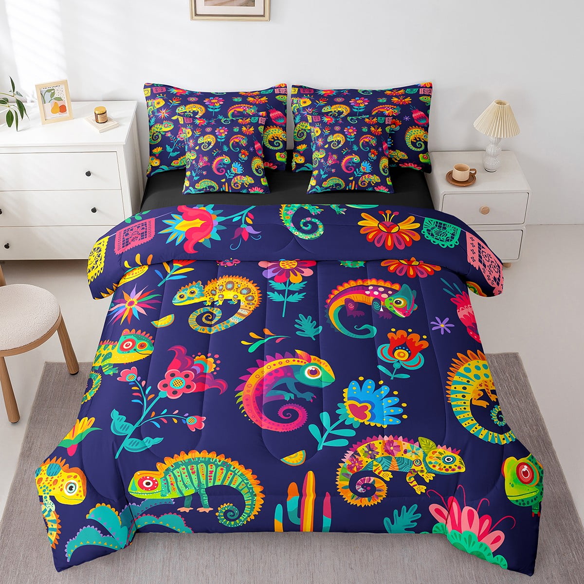 Exotic Chameleon Bed in a Bag King Size Comforter Set 7 Pieces,Colorful ...