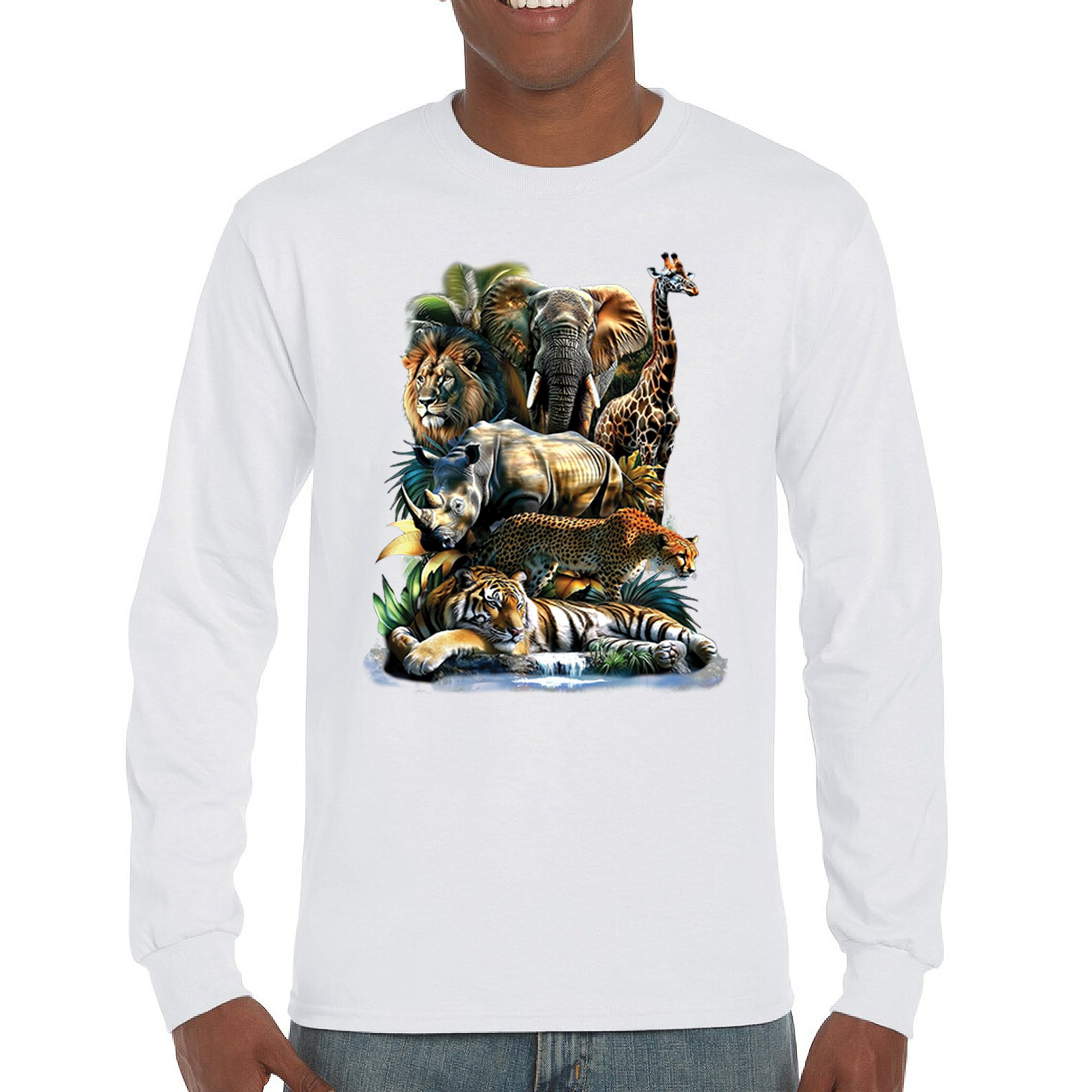 Exotic Collage Long Sleeve T-shirt Jungle Safari Animal Big Cats Wild ...