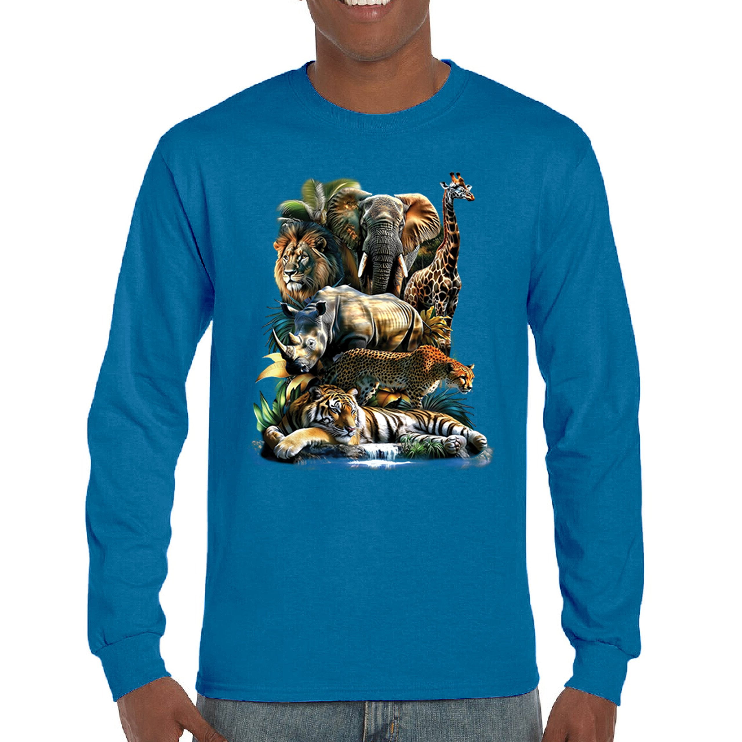 Exotic Collage Long Sleeve T-shirt Jungle Safari Animal Big Cats Wild ...