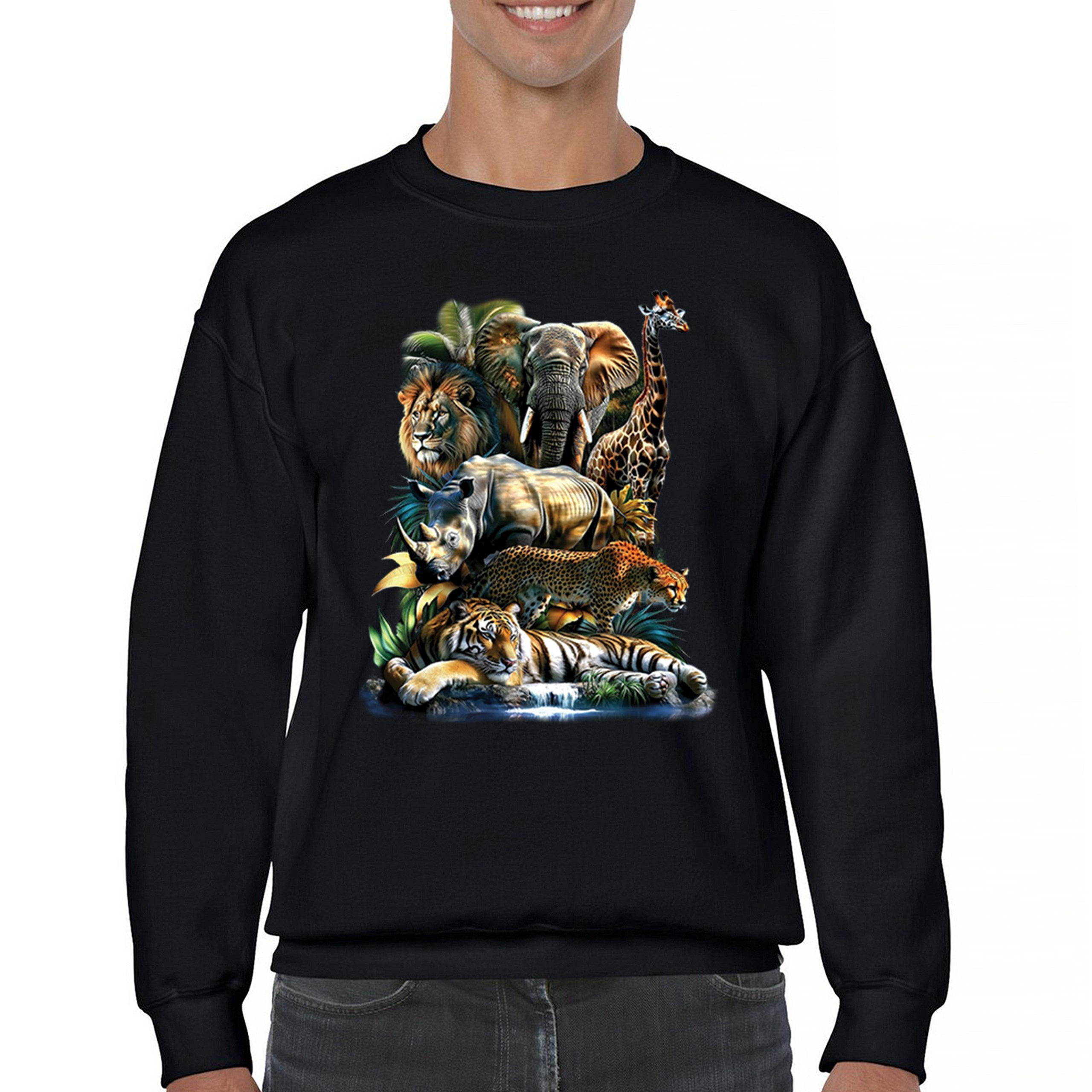 Exotic Collage Sweatshirt Jungle Safari Animal Big Cats Wild Nature ...