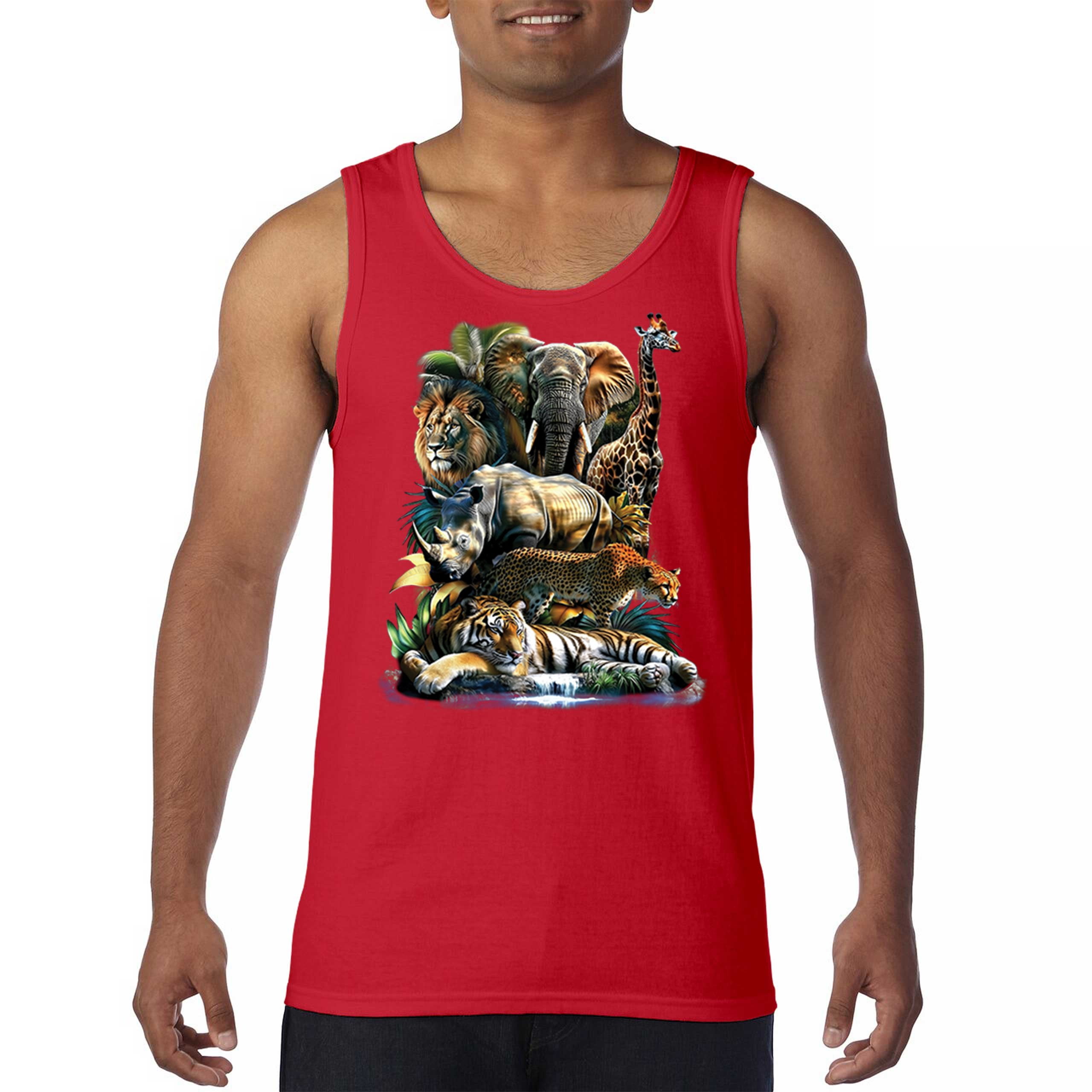 Exotic Collage Tank Top Jungle Safari Animal Big Cats Wild Nature Lion ...