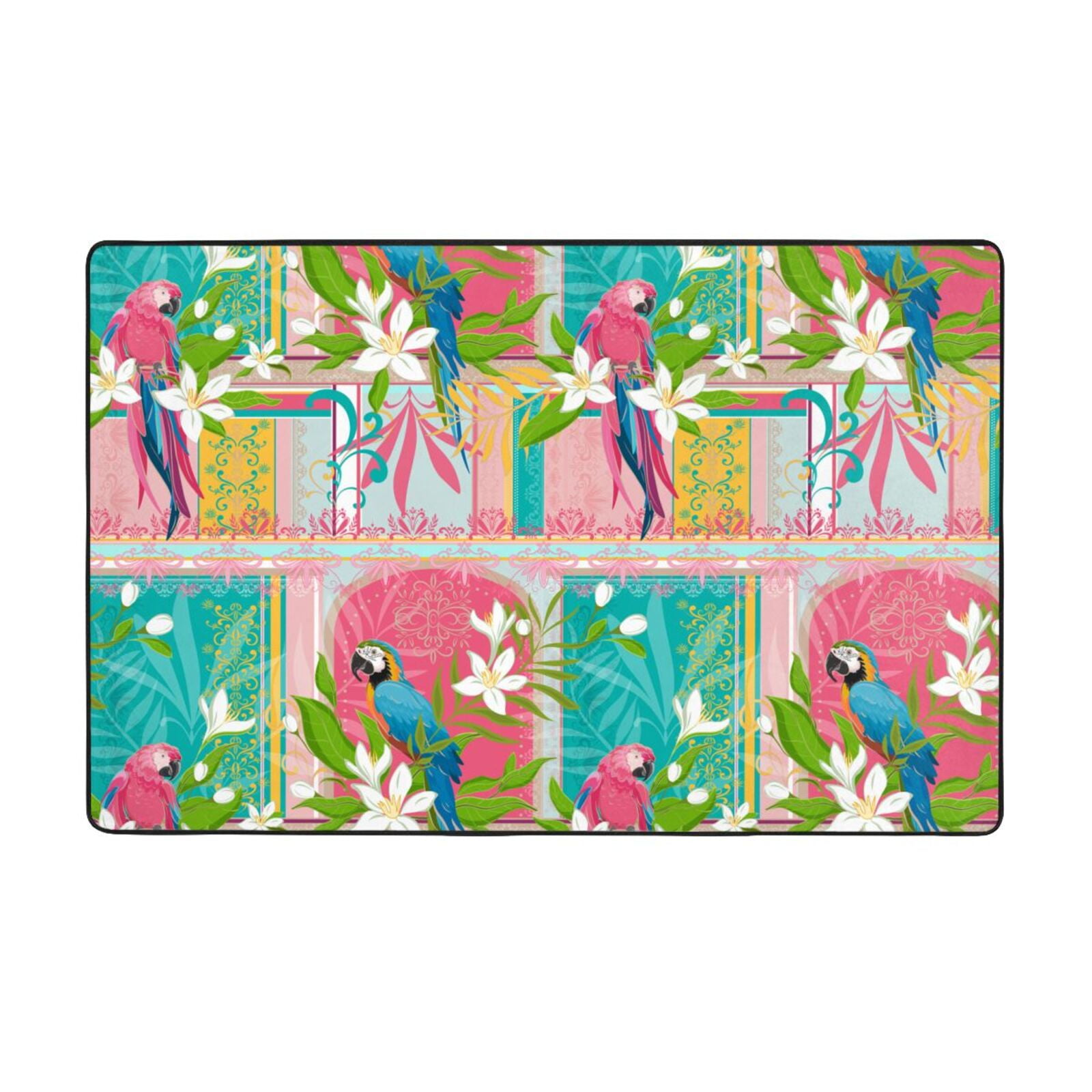 Exotic Colorful Parrot Flower Shaggy Area Rug, Rugs for Living Room ...