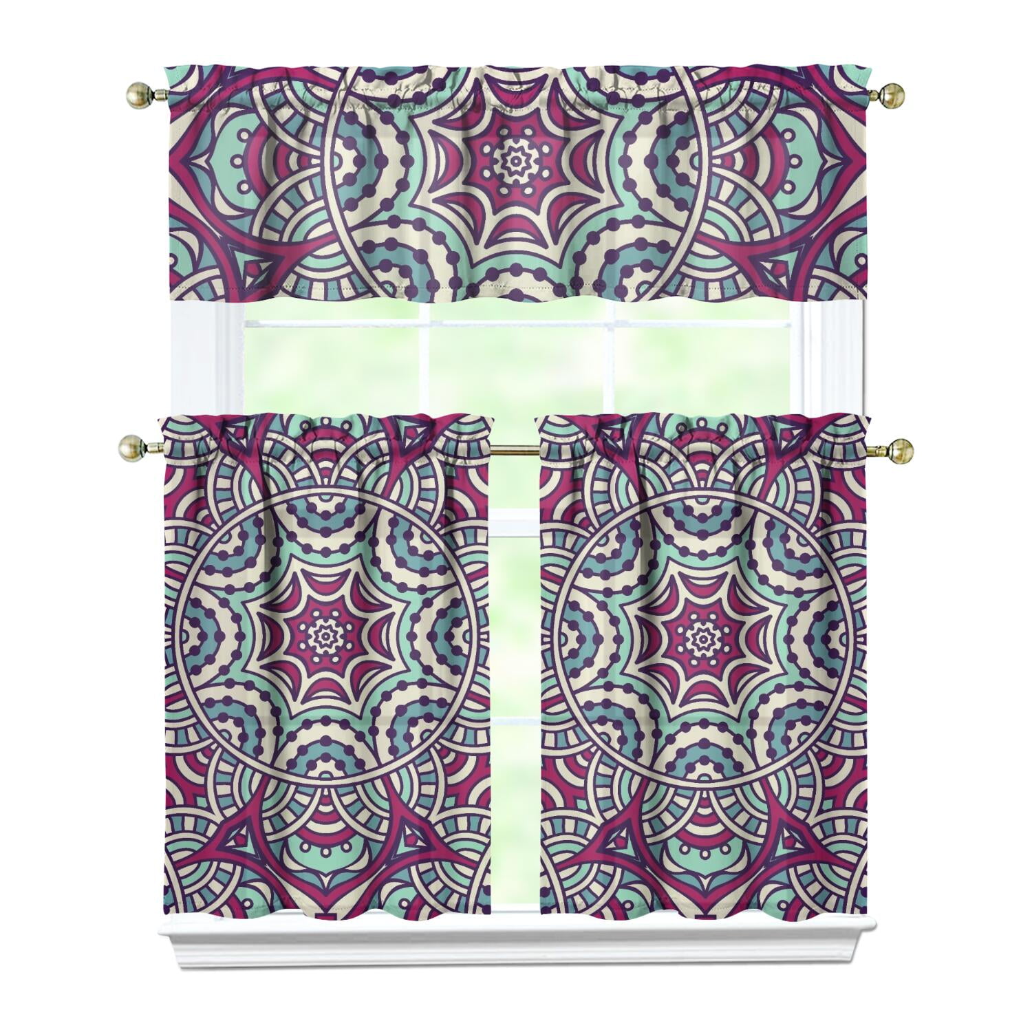 Exotic Cultural Mandala Window Panels - Set of 3 Kitchen Curtains with ...