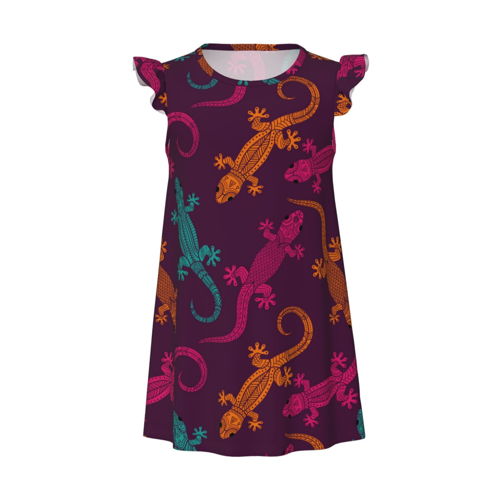 Exotic Cute Gecko Lizard Girls Nightgowns, Short Sleeves Dress Girls ...