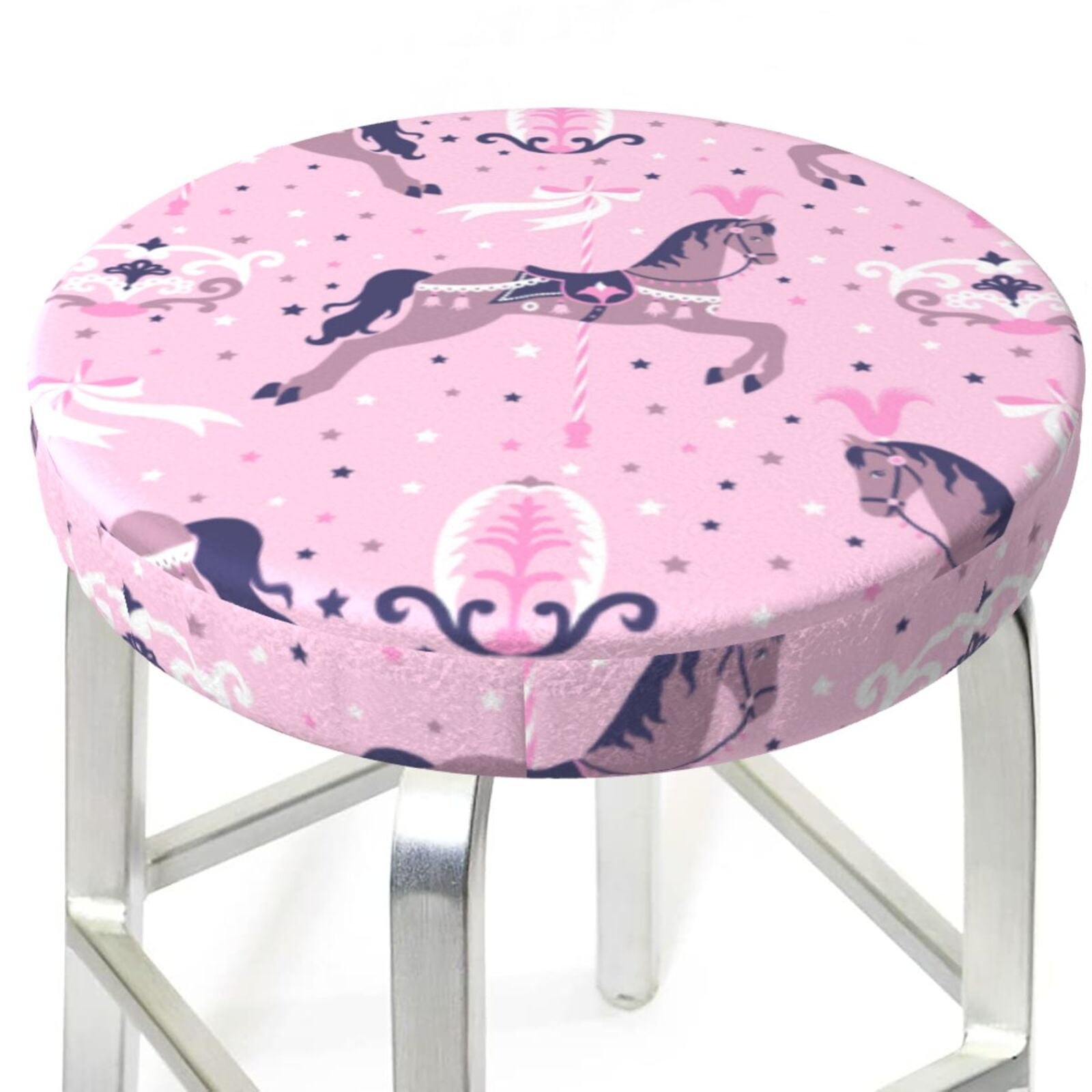 Exotic Cute Horse Star Pink Round Bar Stool Covers, Soft Velvet Bar ...