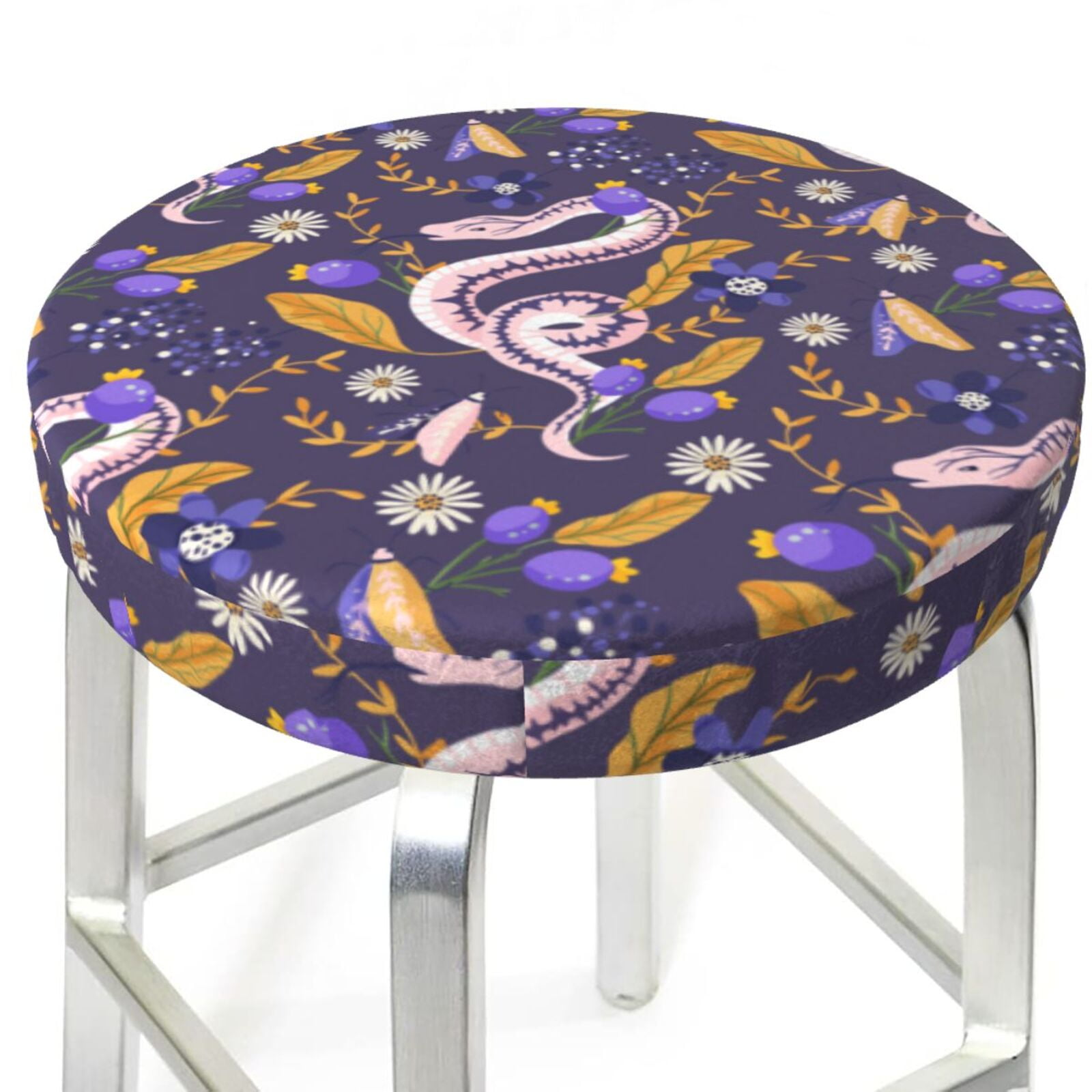 Exotic Cute Snake Plant Purple Round Bar Stool Covers, Soft Velvet Bar ...