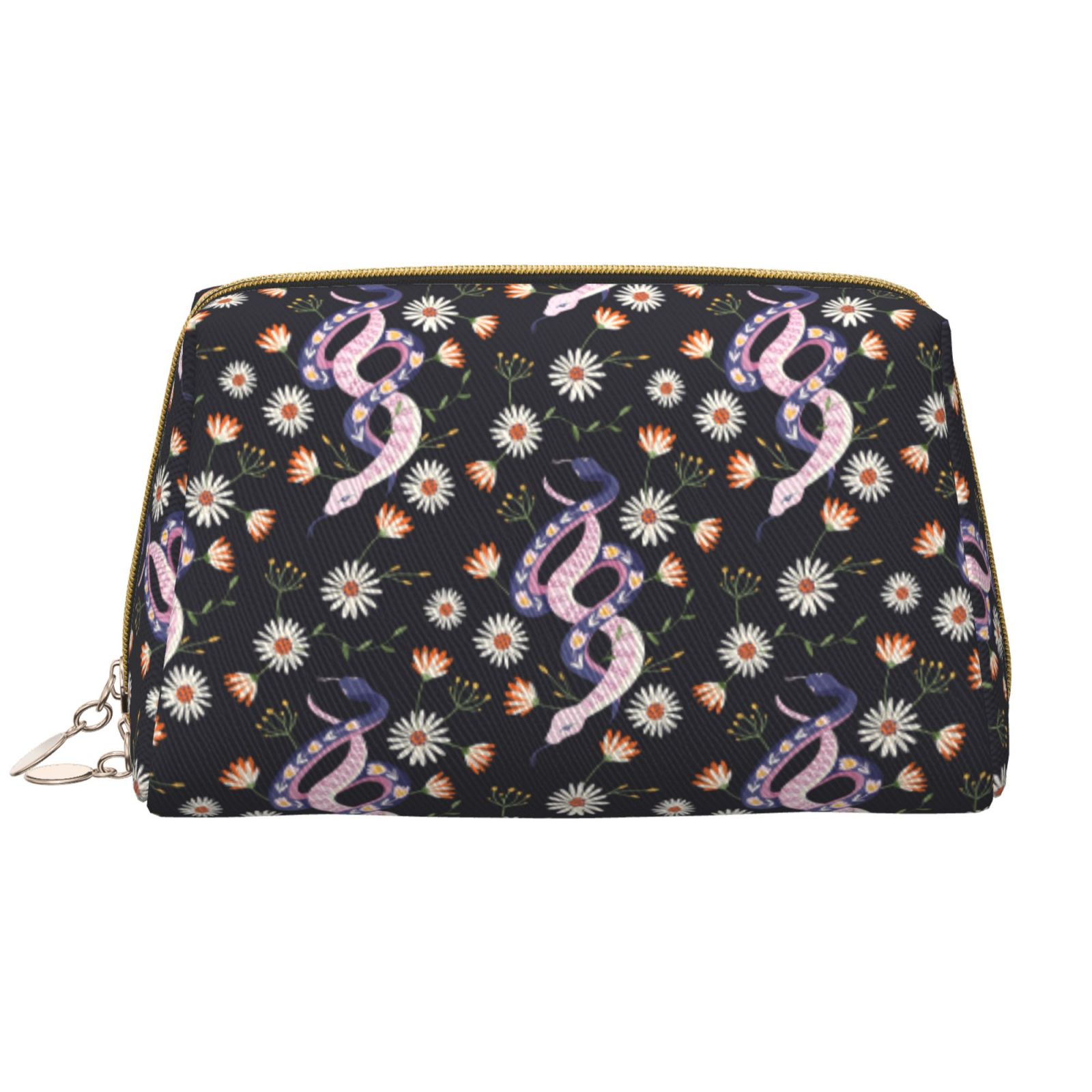 Exotic Cute Snake White Daisy Makeup Bag, Large Capacity Travel ...