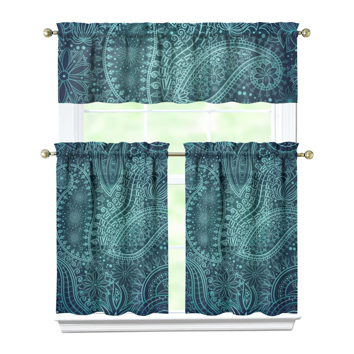 Exotic Decorative Kitchen Curtains Set of 3 - Abstract Geometric Print ...