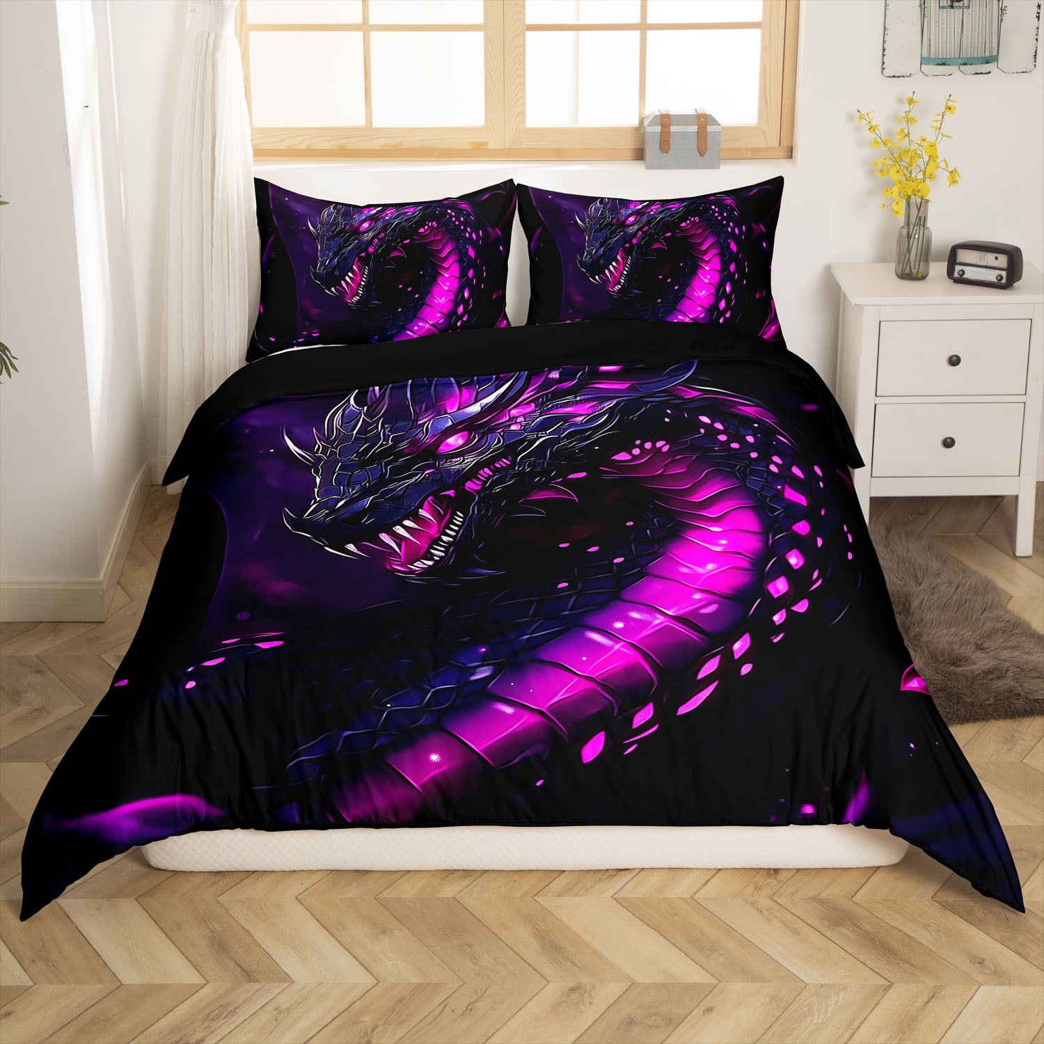 Exotic Dragon Duvet Cover Queen,3D Gothic Wildlife Bedding Set Magical ...