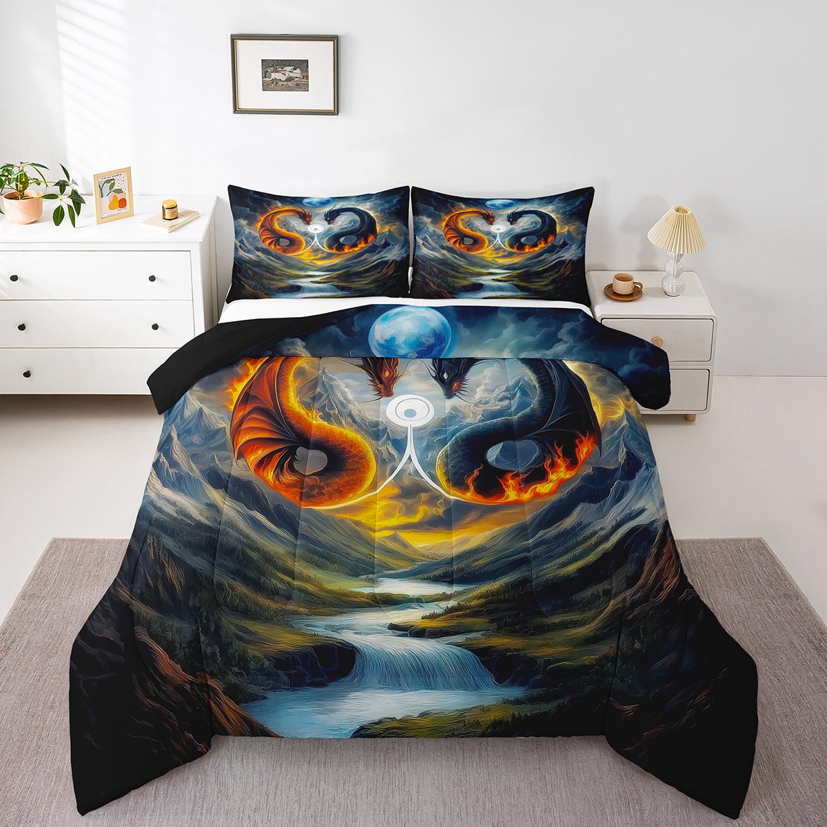 Exotic Dragon Fighting Twin Bedding Set Adults,Zen Bedding Yin Yang ...