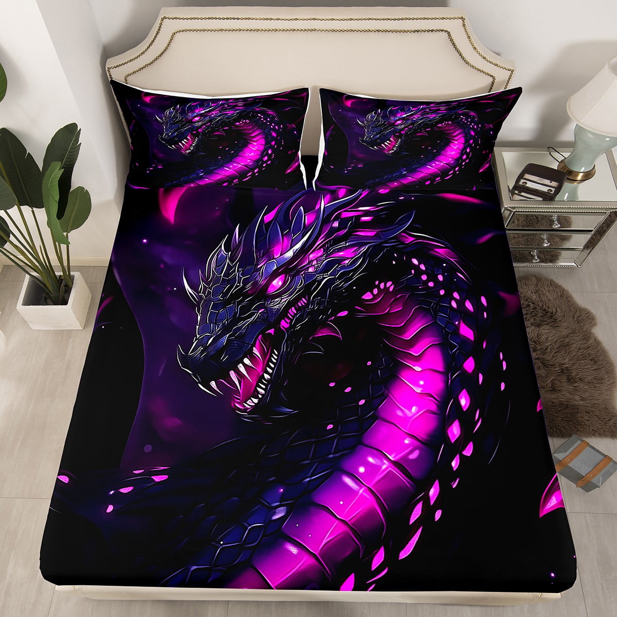 Exotic Dragon Fitted Sheet Queen,3D Gothic Wildlife Bed Sheets Magical ...