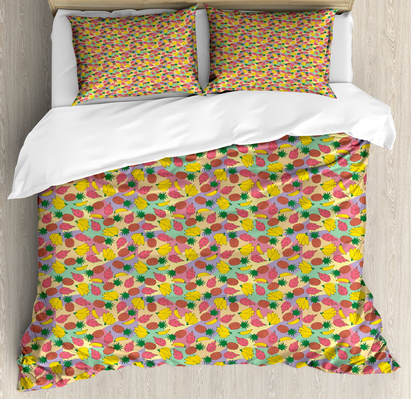 Exotic Duvet Cover Set, Assortment of Tropical Fruits Print Colorful ...
