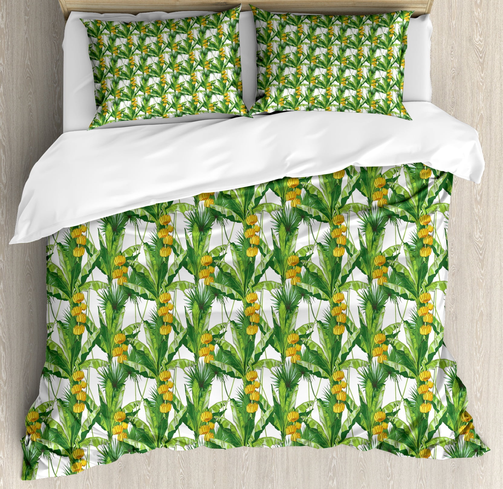 Exotic Duvet Cover Set, Banana Palm Tree Leaves with Growing Bunch ...