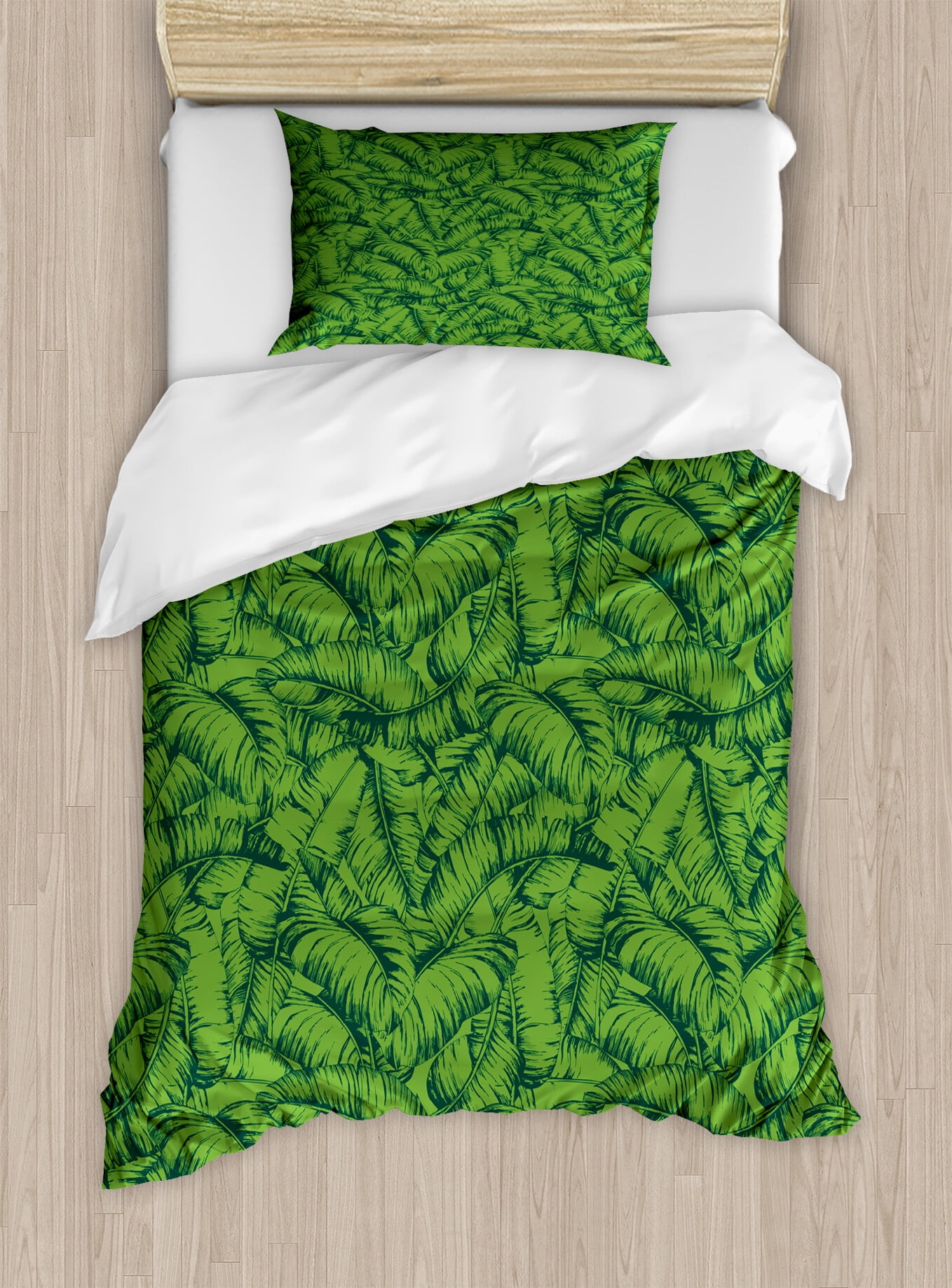 Exotic Duvet Cover Set, Clutter of Banana Leaves Paradise Plantation ...