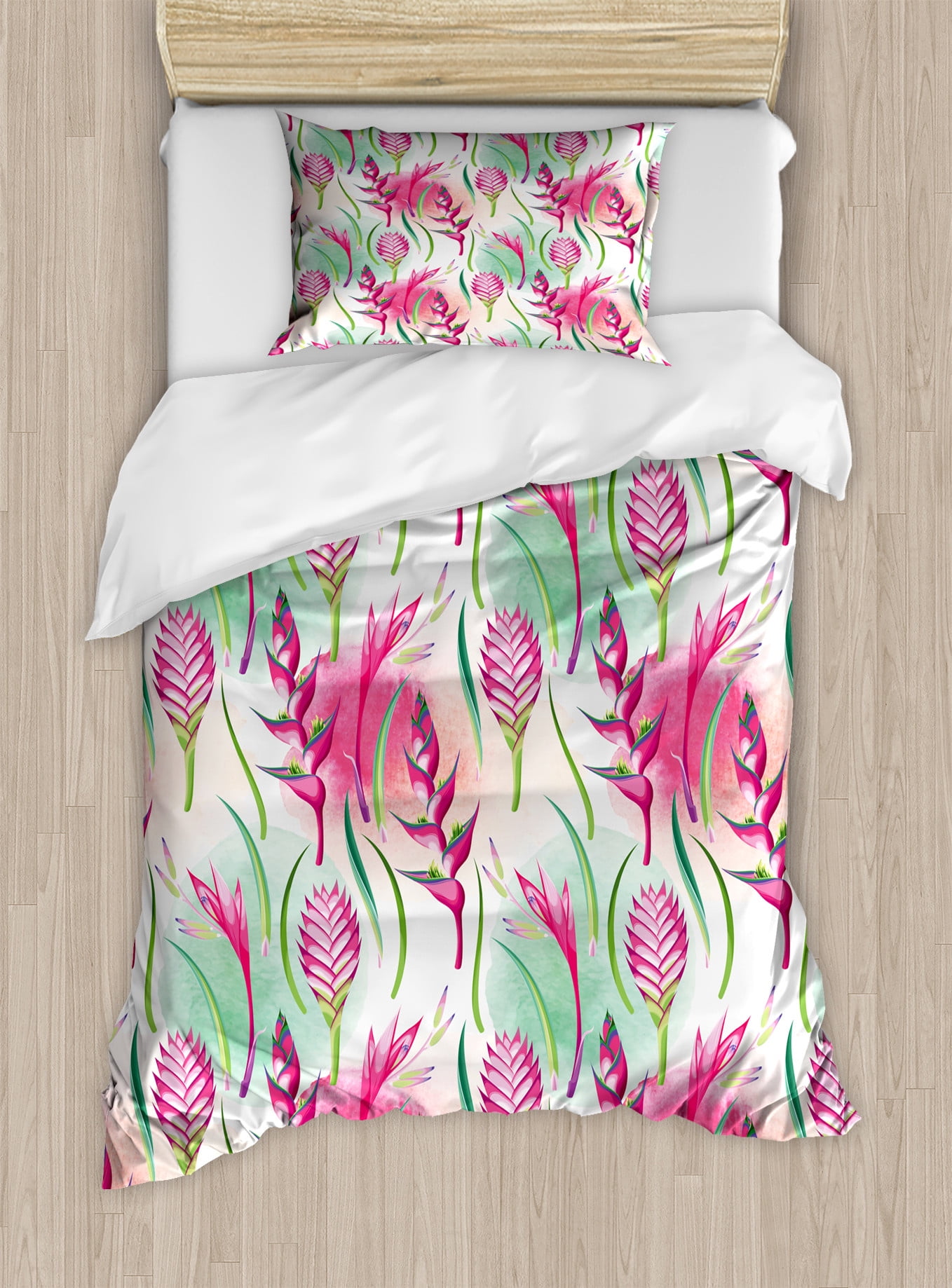 Exotic Duvet Cover Set, Endemic Tropic Flowers on a Background of Paint ...