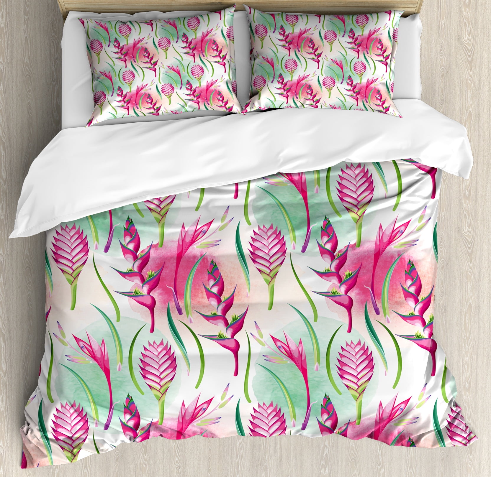 Exotic Duvet Cover Set, Endemic Tropic Flowers on a Background of Paint ...