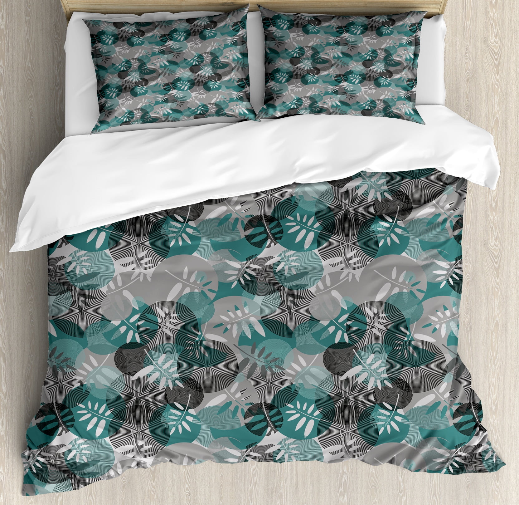 Exotic Duvet Cover Set, Jungle Forest Leaves with Circle Spirals and ...