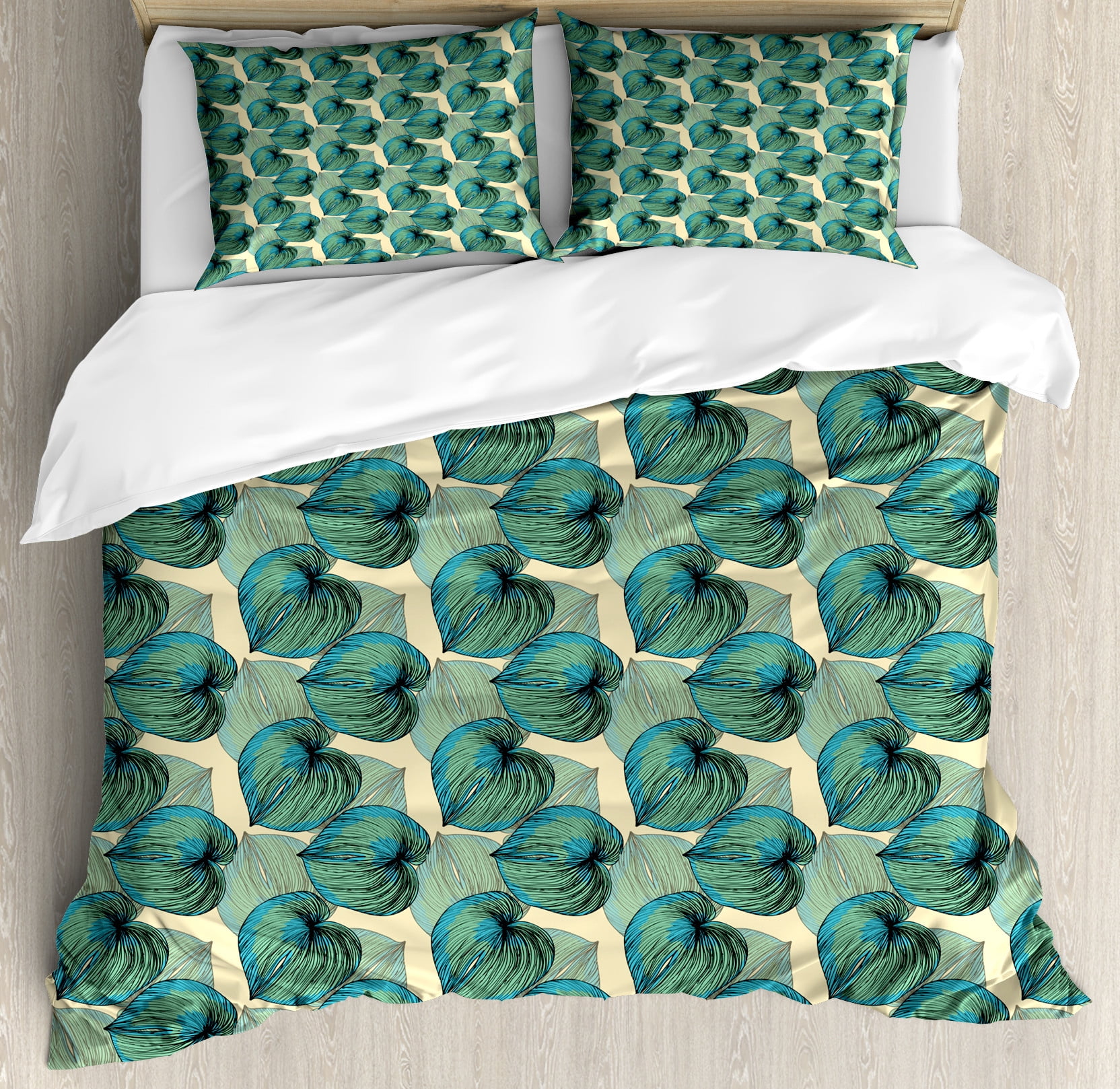 Exotic Duvet Cover Set, Monstera Leaves Tropical Pattern Rainforest ...