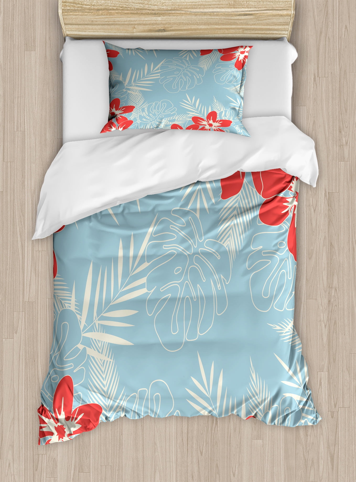 Exotic Duvet Cover Set, Natural Themed Tropical Jungle Leaves Pattern ...